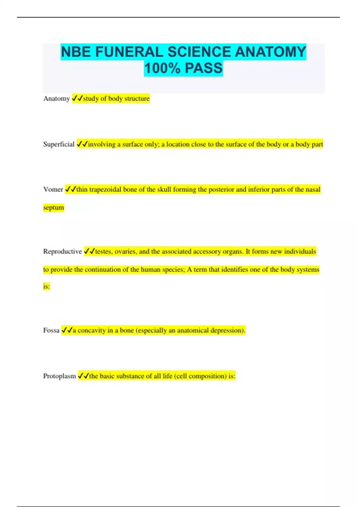 NBE FUNERAL SCIENCE ANATOMY 100% PASS - NBE FUNERAL SCIENCE ANATOMY ...