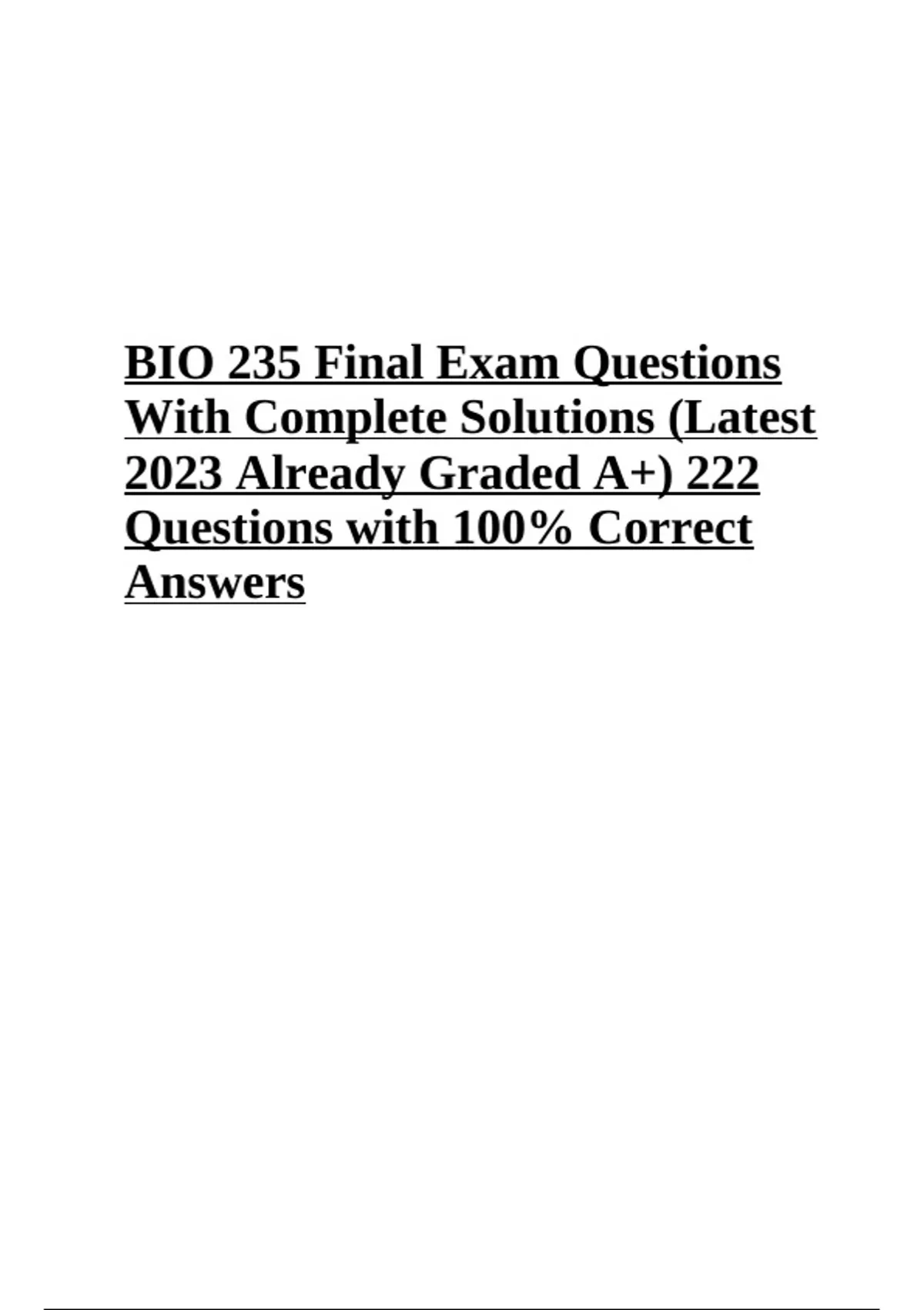 BIO 235 Final Exam Questions With Complete Solutions (Latest 2023 ...