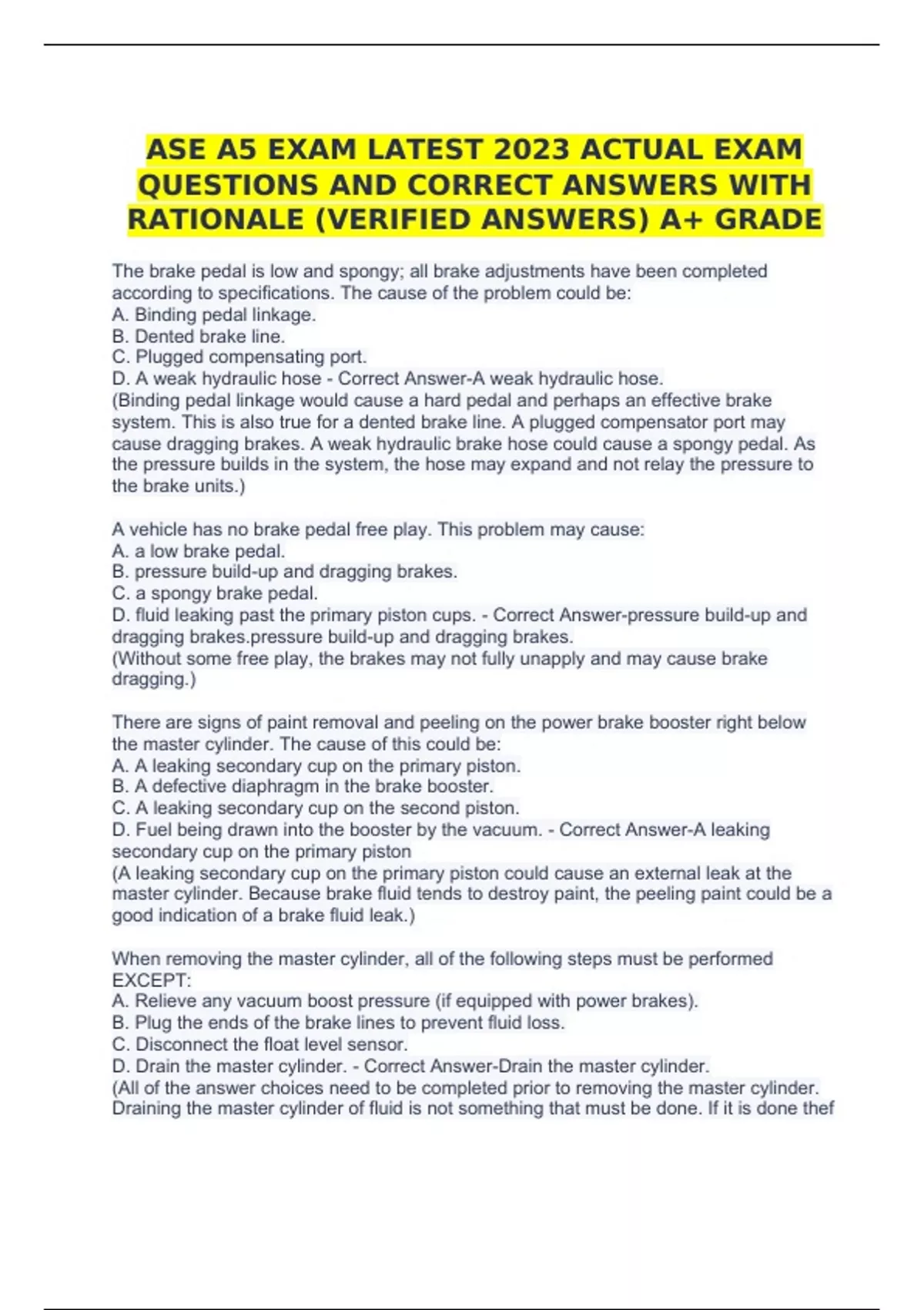ASE A5 EXAM LATEST 2023 ACTUAL EXAM QUESTIONS AND CORRECT ANSWERS WITH ...