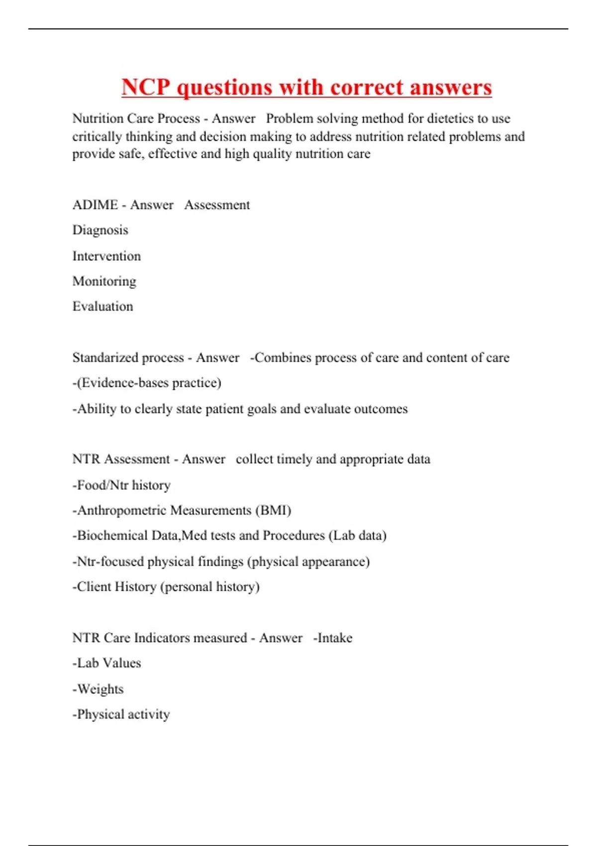 NCP questions with correct answers - NCP - Stuvia US