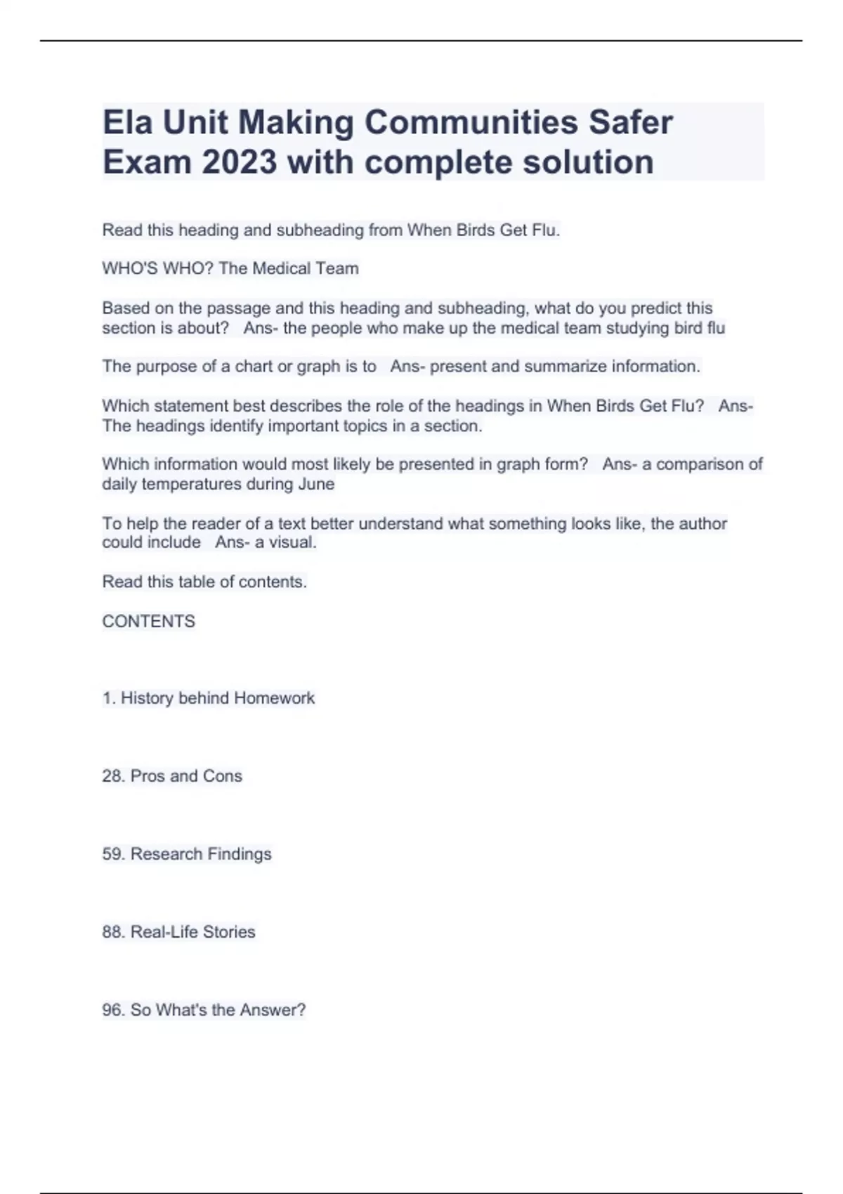 Ela Unit Making Communities Safer Exam 2023 with complete solution ...