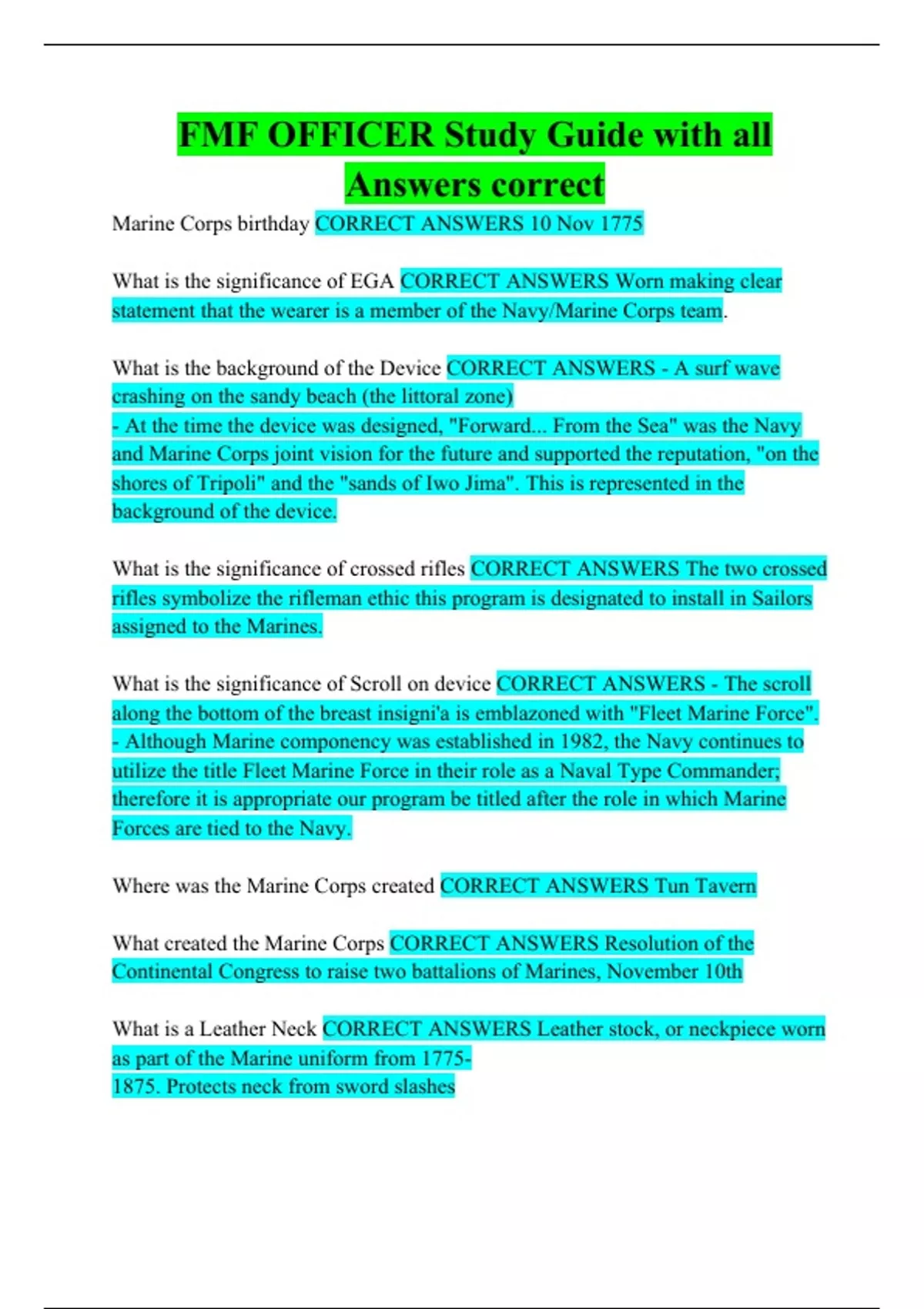 FMF OFFICER Study Guide with all Answers correct - FMF - Stuvia US