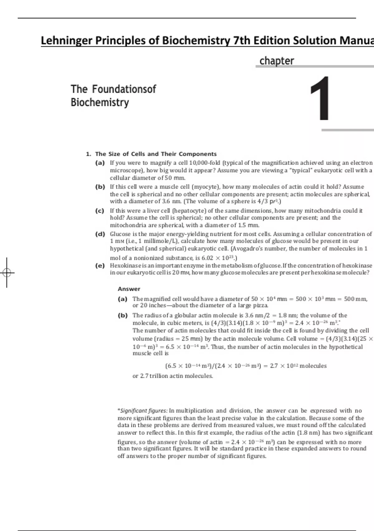 Solution Manual for Lehninger Principles of Biochemistry 7th Edition ...