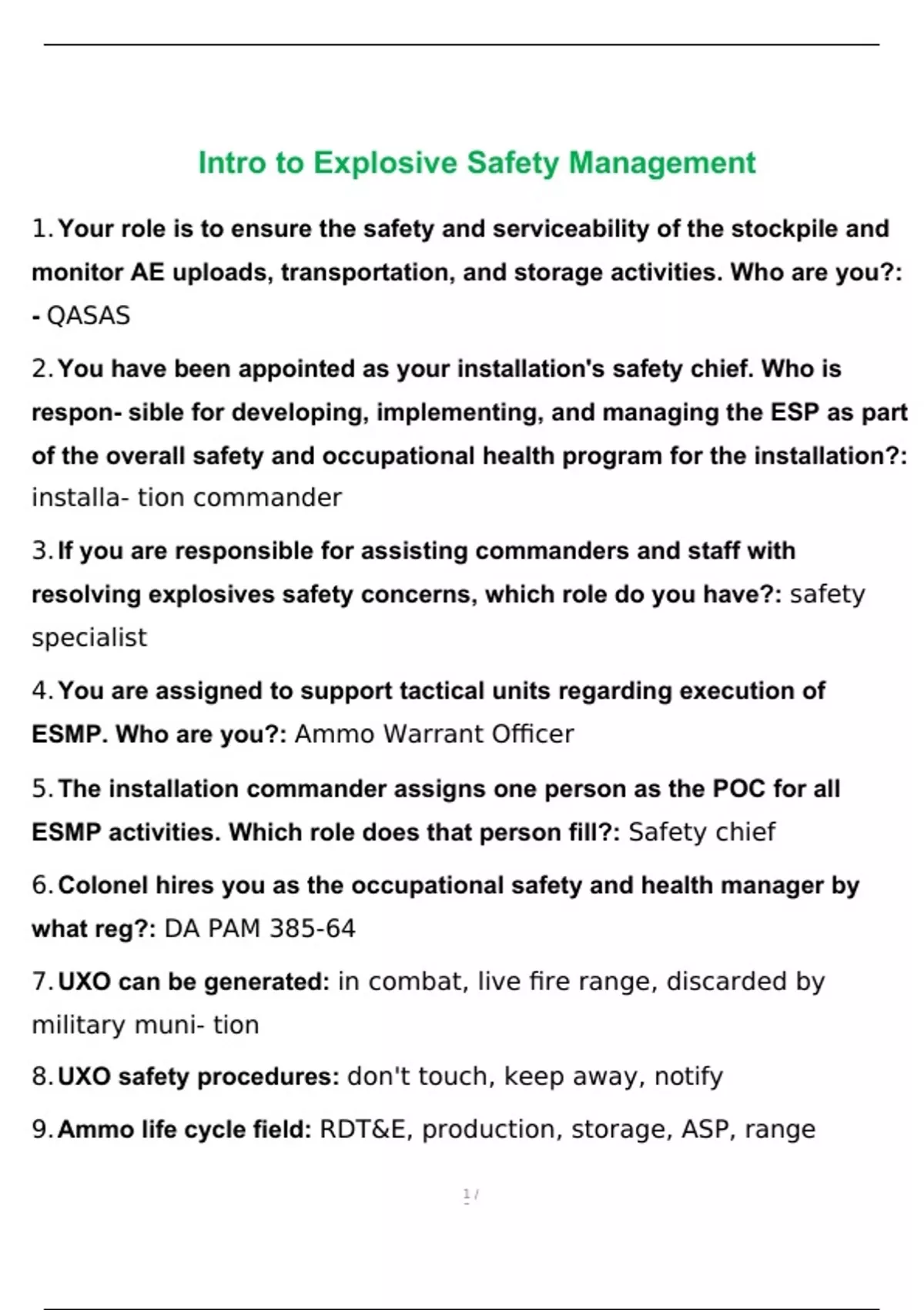 Intro to Explosive Safety Management Quiz 2022 with complete solution ...