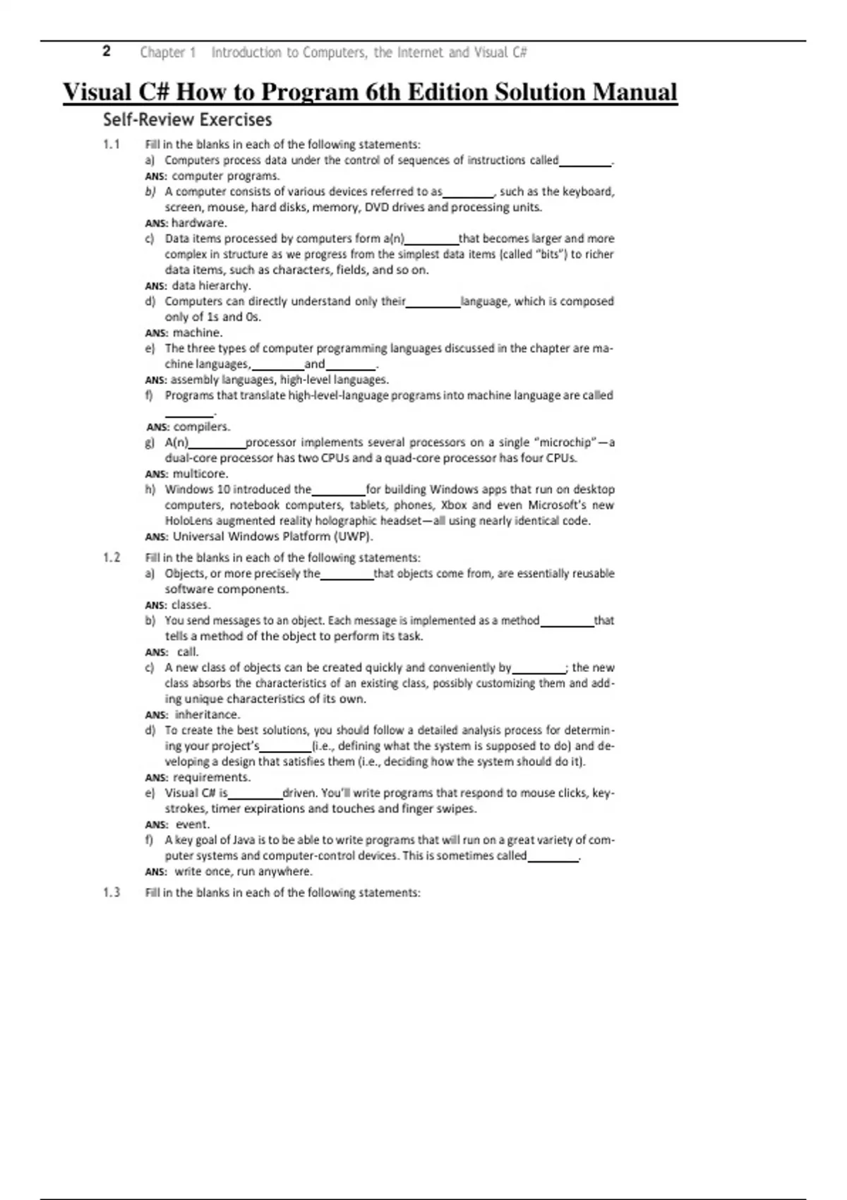 Solution Manual for Visual C# How to Program 6th Edition / All Chapters ...