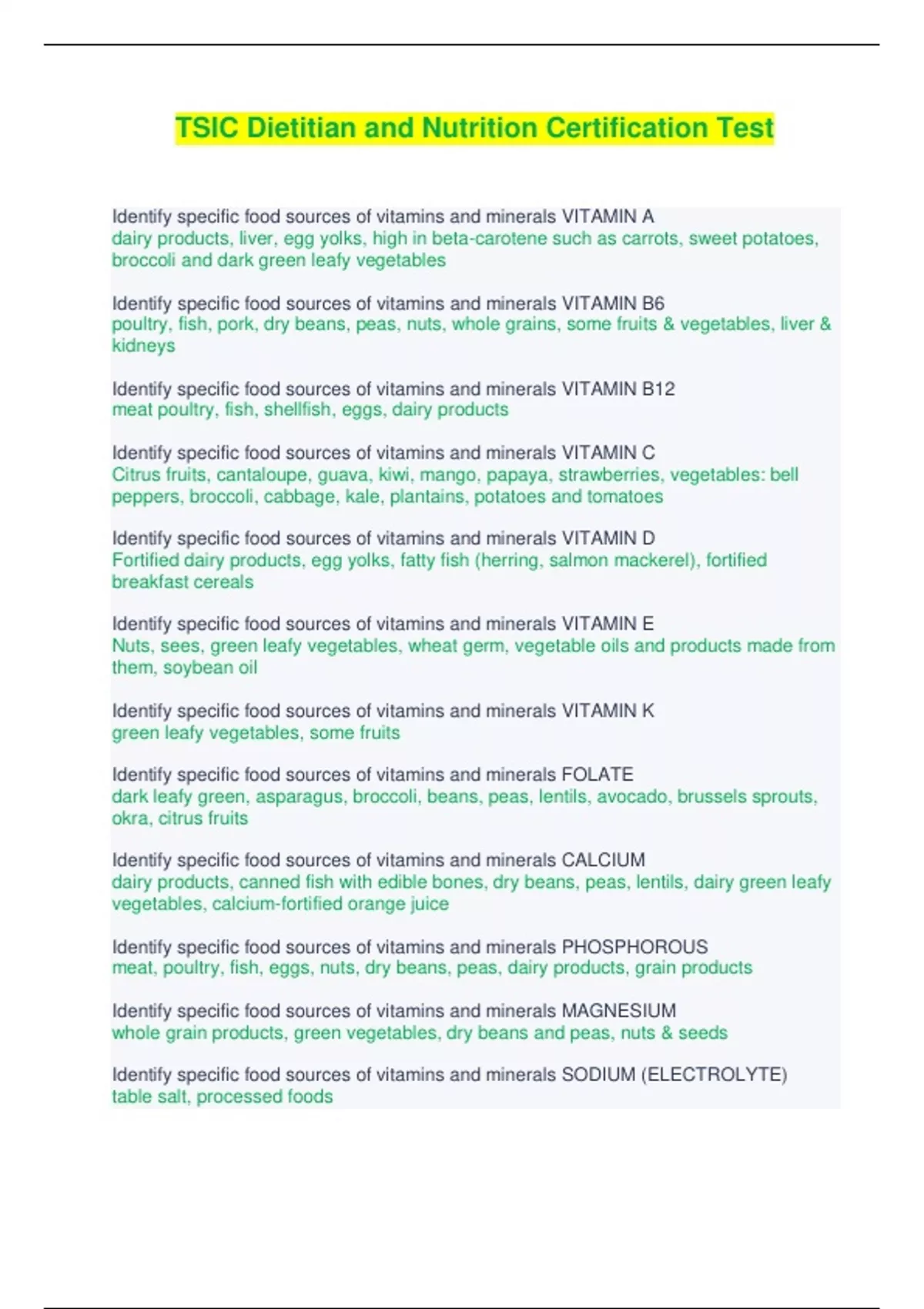 TSIC Dietitian and Nutrition Certification Exam (Summer 2023) - TSIC Dietitian and Nutrition ...