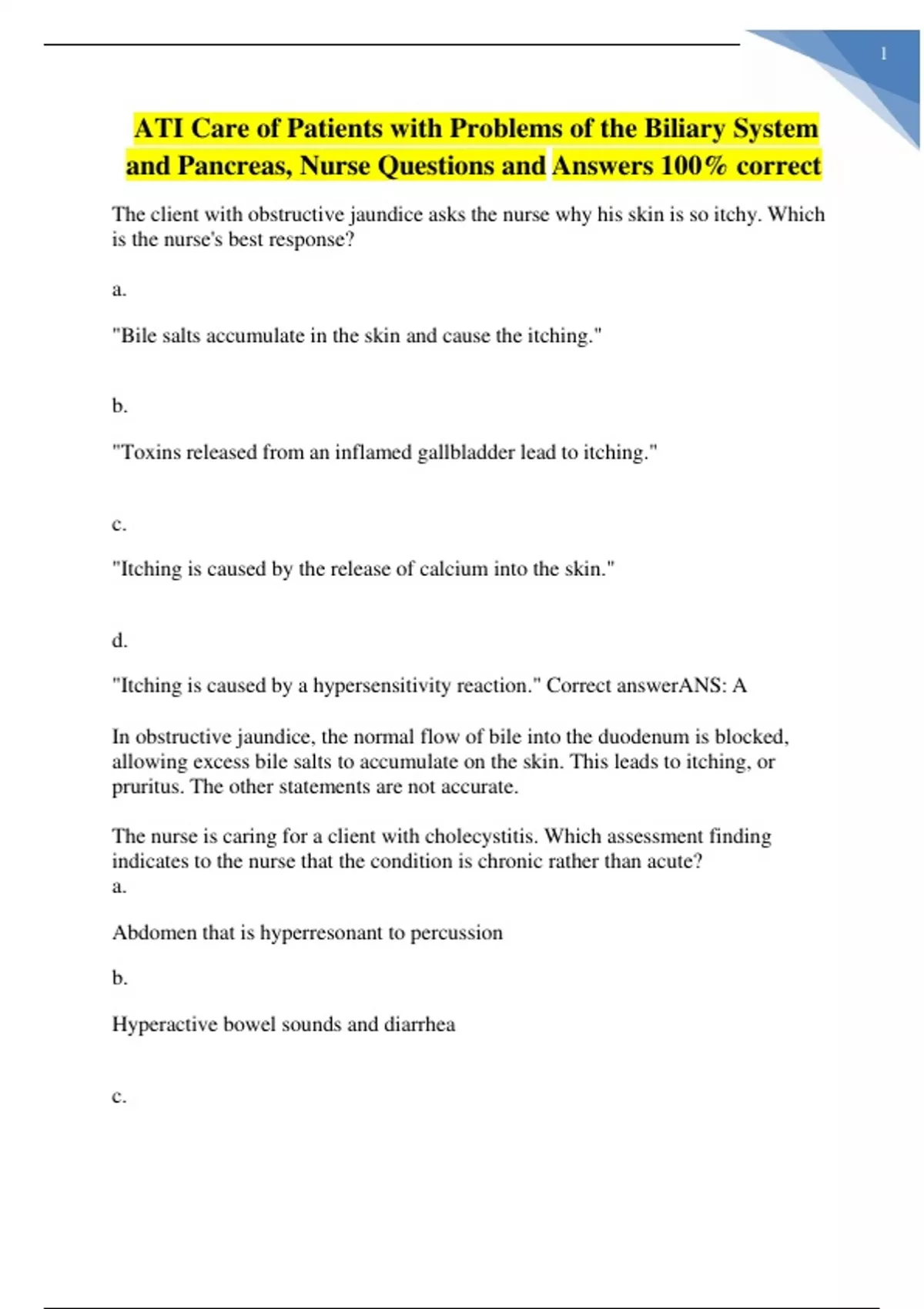 ATI Care of Patients with Problems of the Biliary System and Pancreas ...