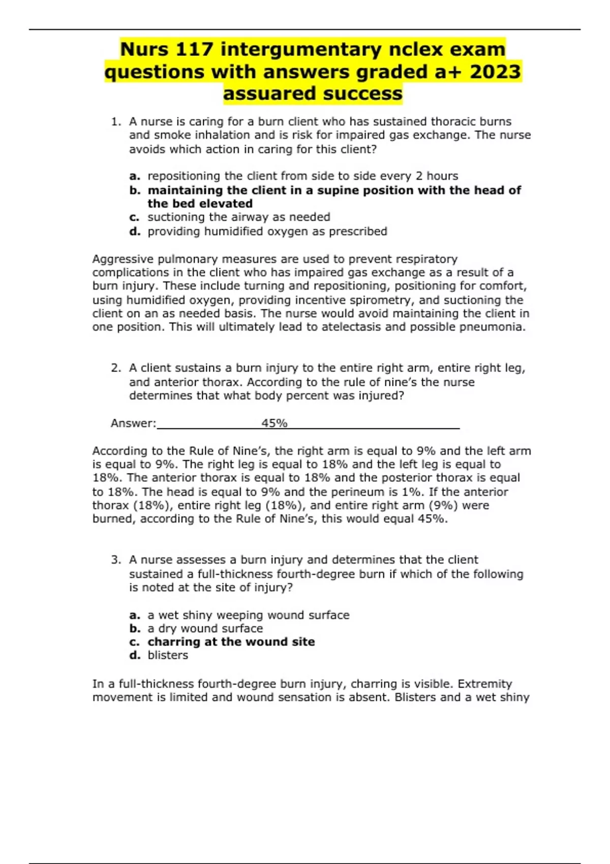 Nurs 117 intergumentary nclex exam questions with answers graded a+ ...