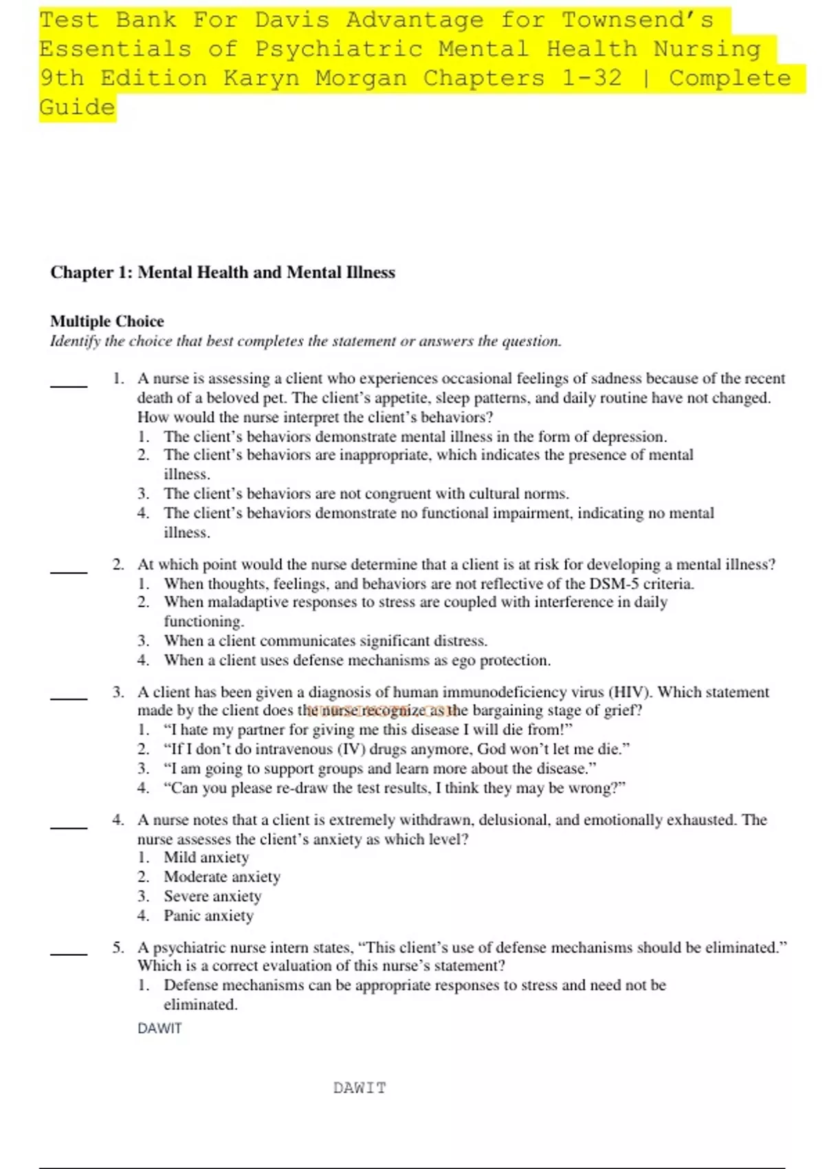 Test Bank for Davis Advantage for Understanding Medical-Surgical ...