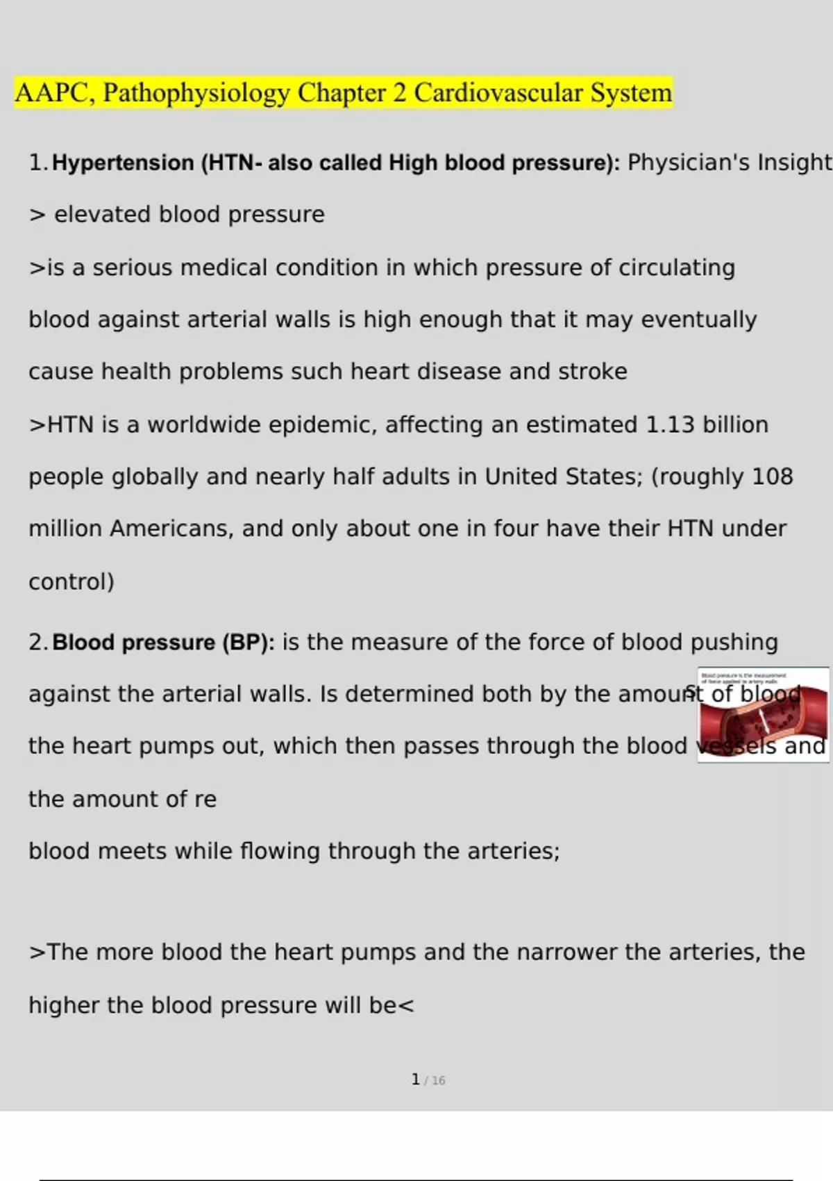 Cardiovascular System AAPC, Pathophysiology Chapter 2 Exam 2024 ...