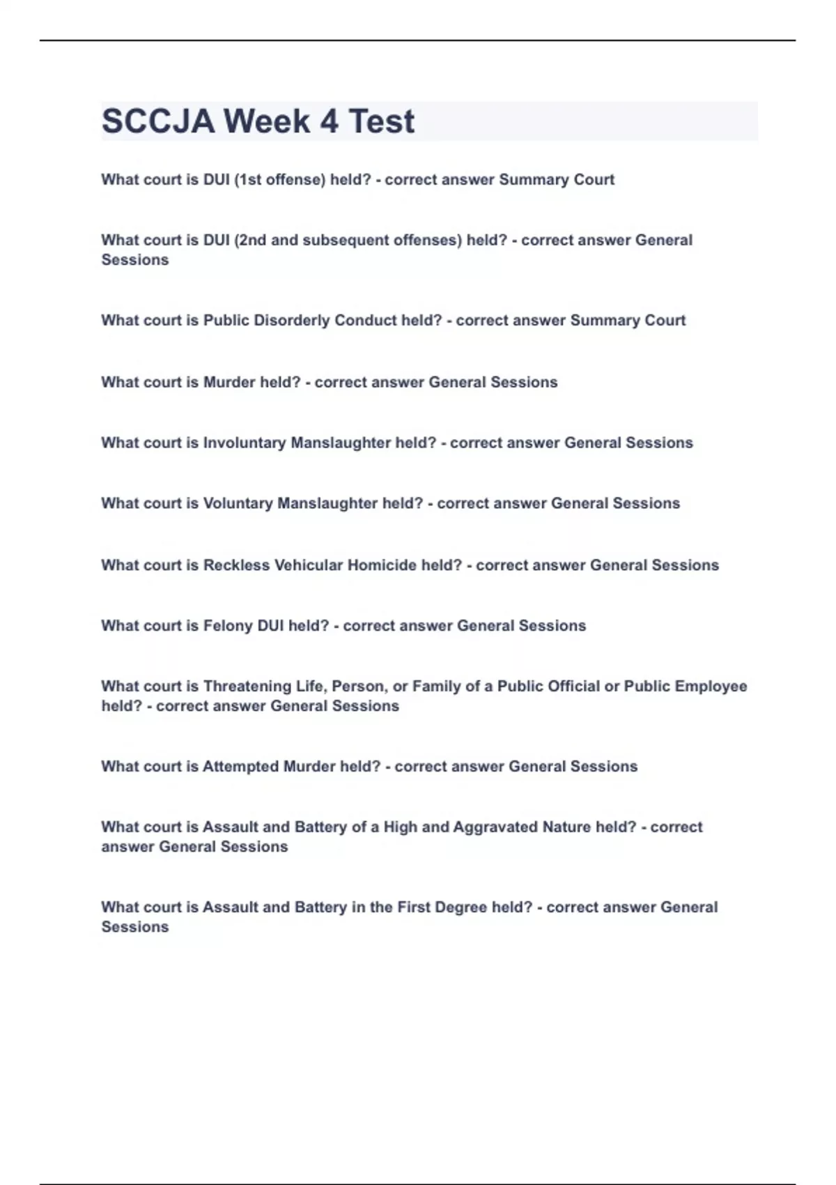 SCCJA Week 4 Test|2023 LATEST UPDATE|GUARANTEED SUCCESS - SCCJA - Stuvia US