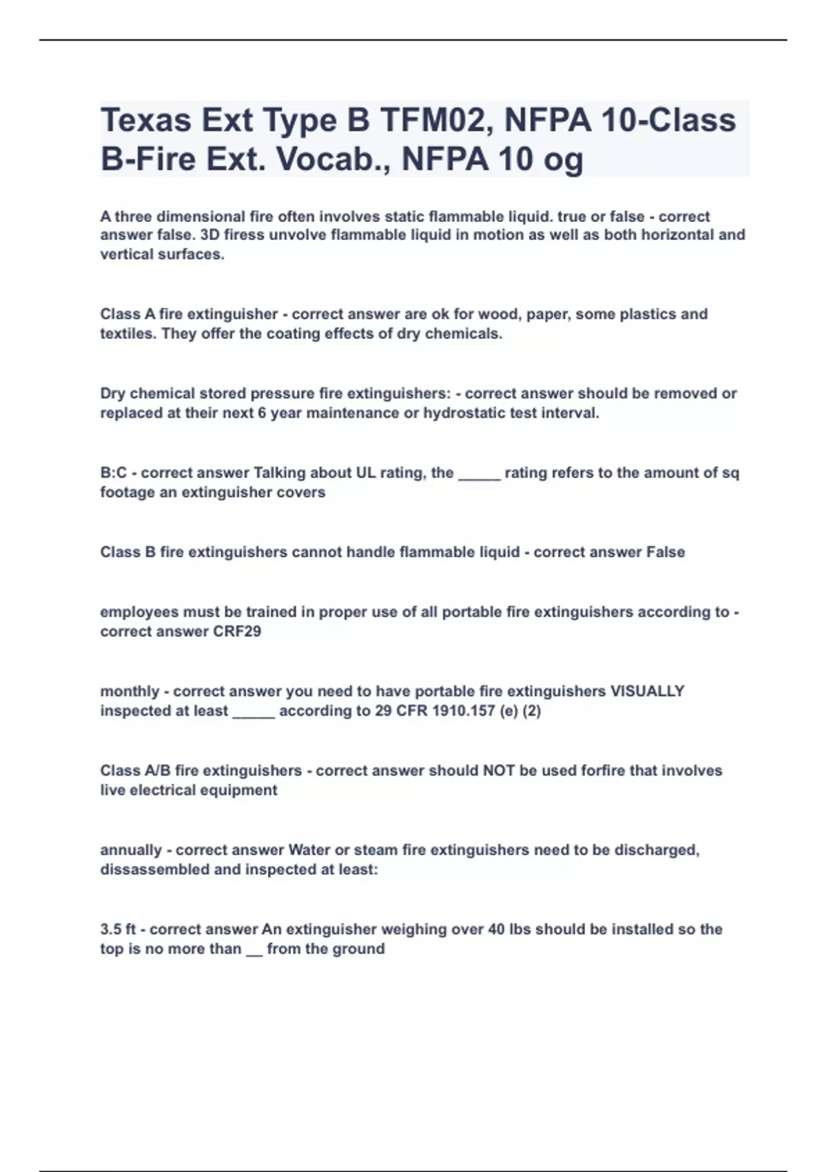 Texas Ext Type B TFM02, NFPA 10-Class B-Fire Ext. Vocab., NFPA 10 og ...
