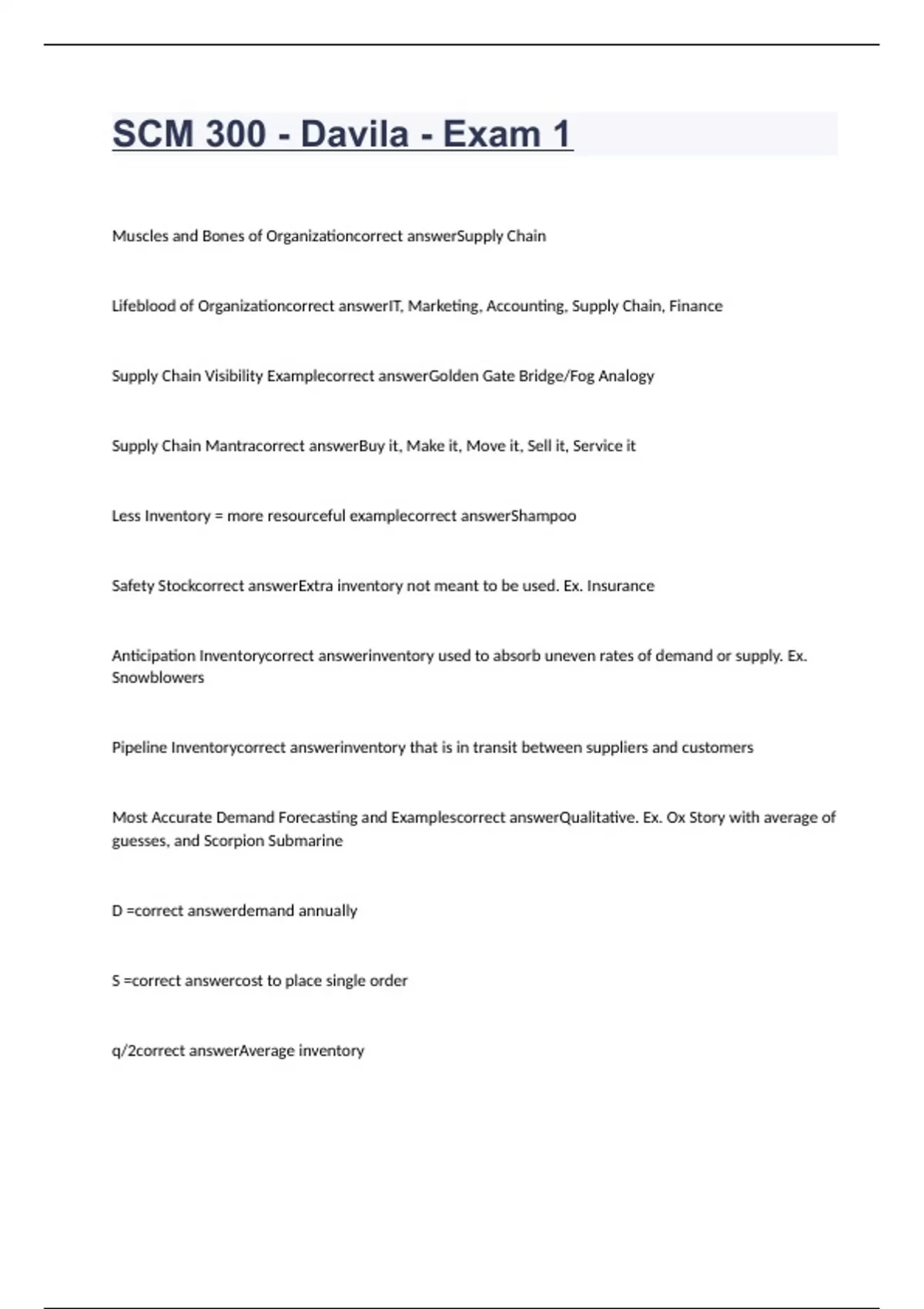 SCM 300 - Davila - Exam 1 questions 2023 with complete solutions - SCM ...