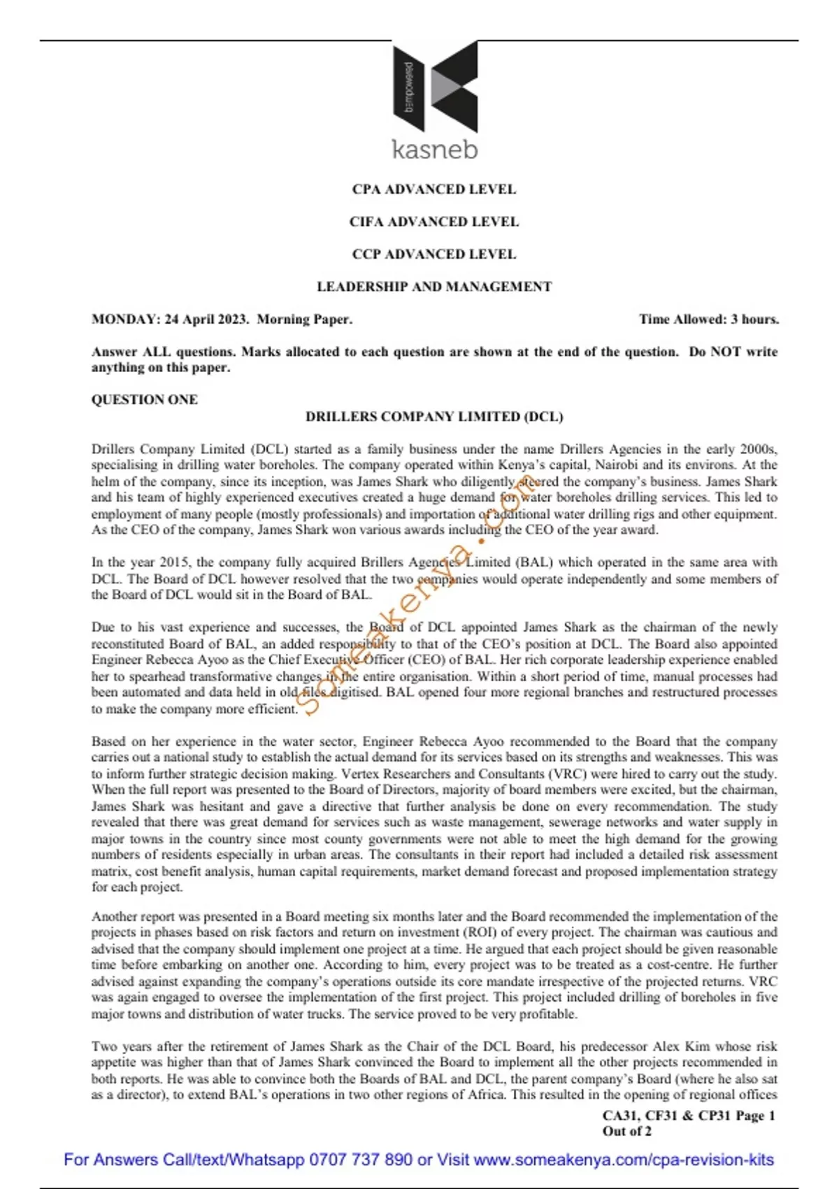 LEADERSHIP AND MANAGEMENT past papers with answers - CPA - Certified ...