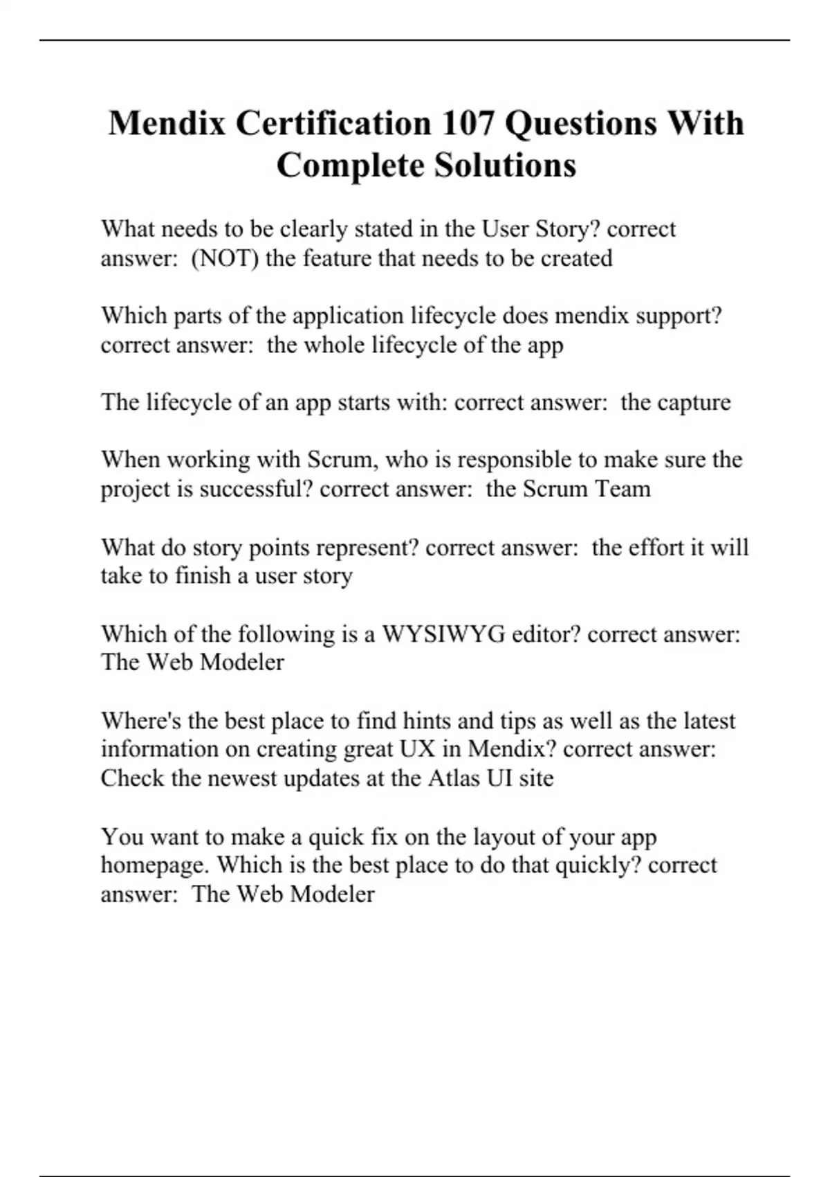 Mendix Certification 107 Questions With Complete Solutions - Mendix ...