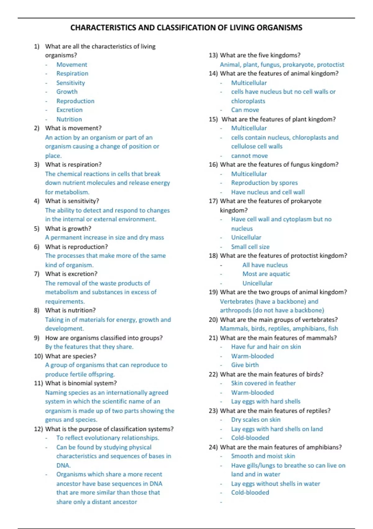 Simplified IGCSE Biology CHARACTERISTICS AND CLASSIFICATION OF LIVING ...