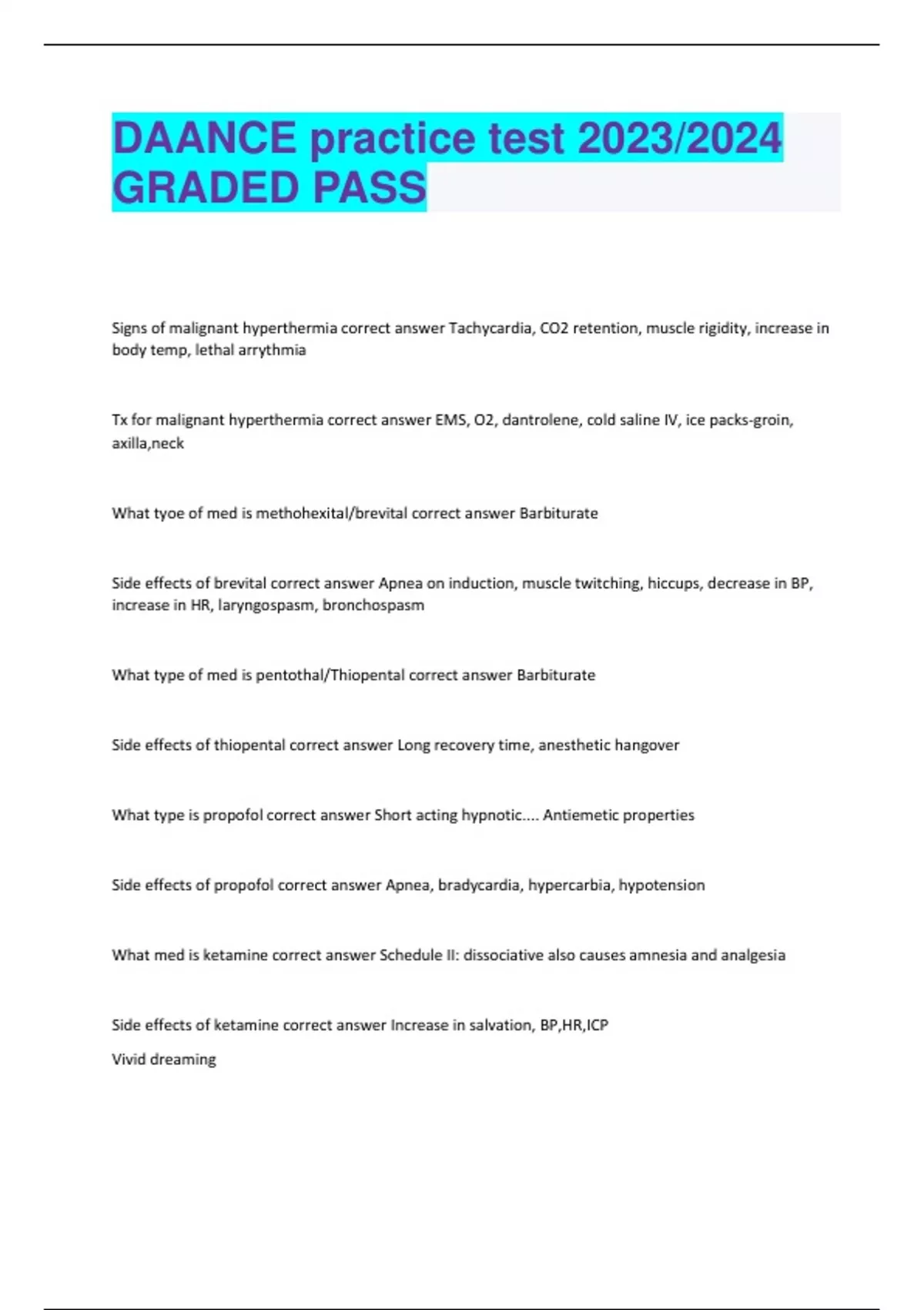 DAANCE practice test 2023/2024 GRADED PASS - DAANCE practice - Stuvia US