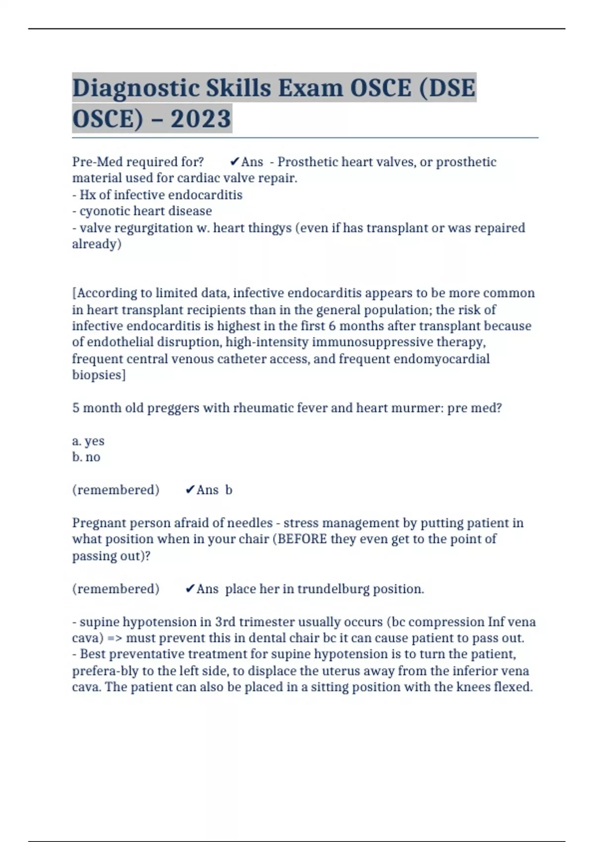 Diagnostic Skills Exam OSCE (DSE OSCE) – 2023 - DSE OSCE) – 2023 - Stuvia US