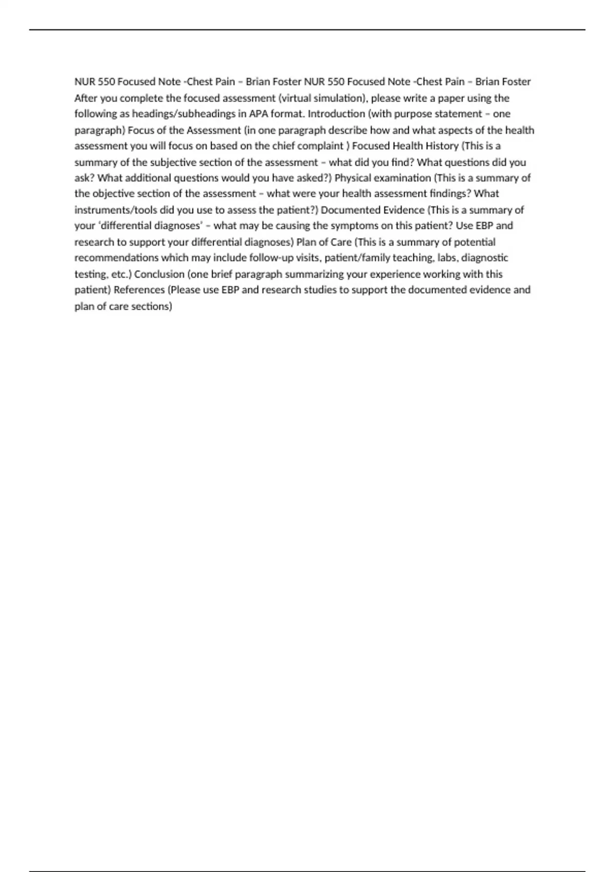 BRIAN FOSTER CHEST PAIN SUBJECTIVE DATA SHADOW HEALTH - NURS 550 ...