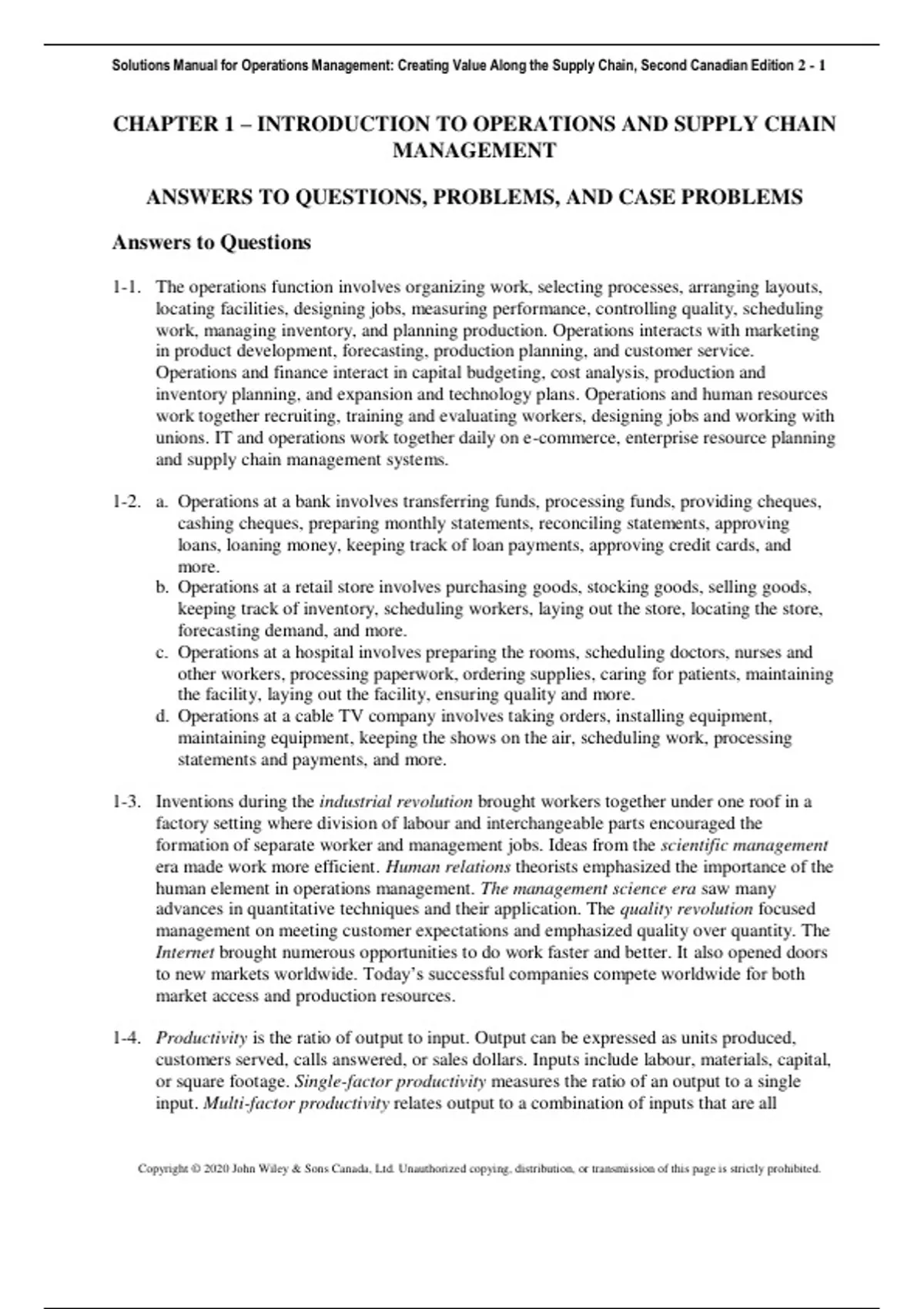 Solution Manual For Operations Management Creating Value Along the ...