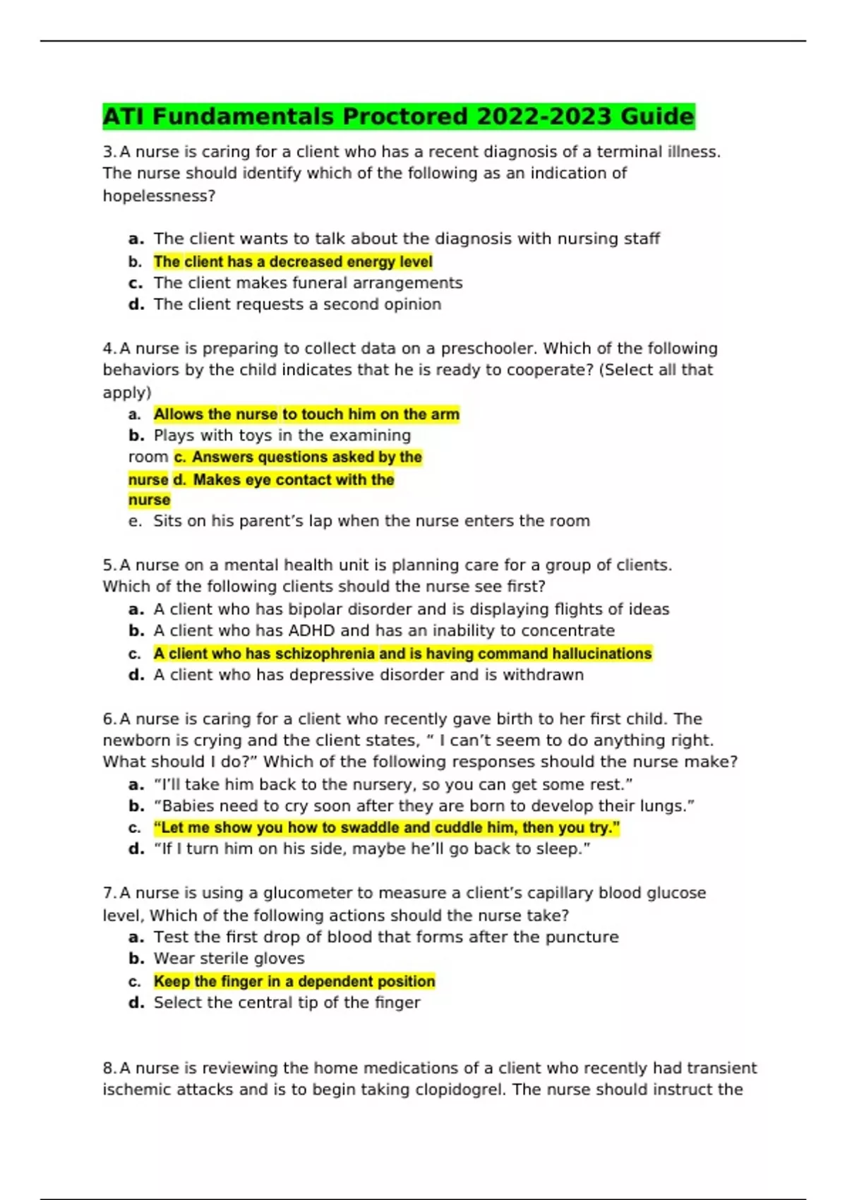 ATI Fundamentals Proctored Guide - ATI Fundamentals - Stuvia US