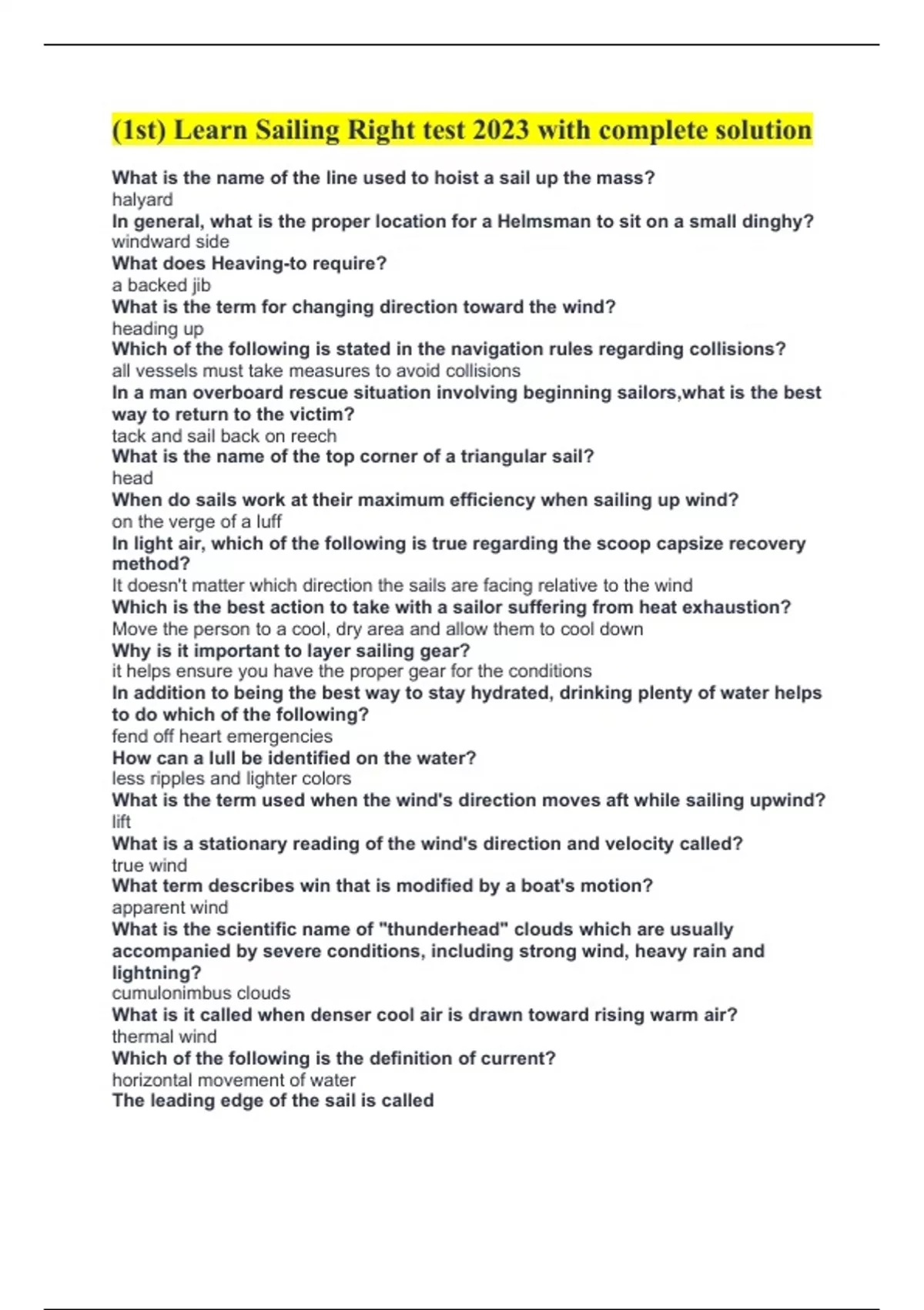 (1st) Learn Sailing Right test 2023 with complete solution - Learn ...