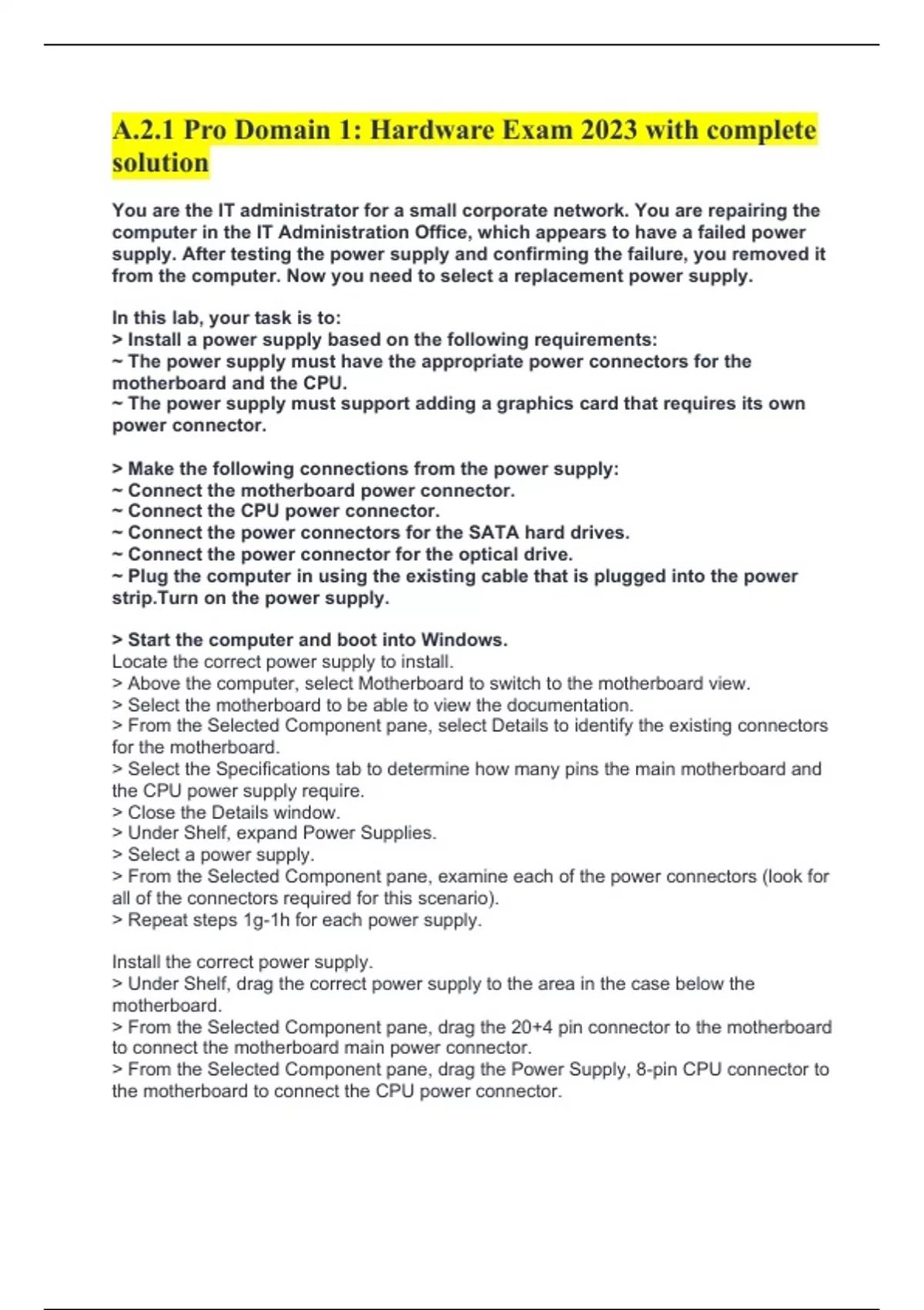 A.2.1 Pro Domain 1: Hardware Exam 2023 with complete solution - Pro ...