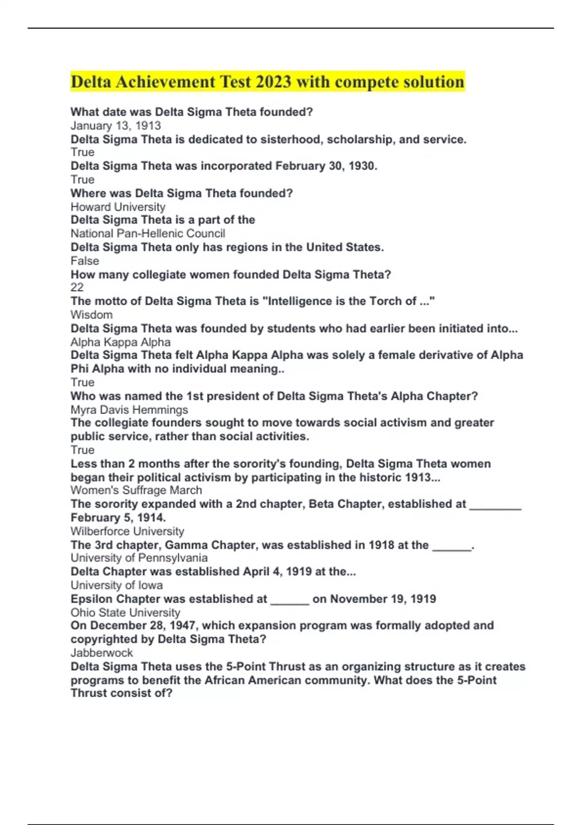 Delta Achievement Test 2023 with compete solution - Delta Achievement ...