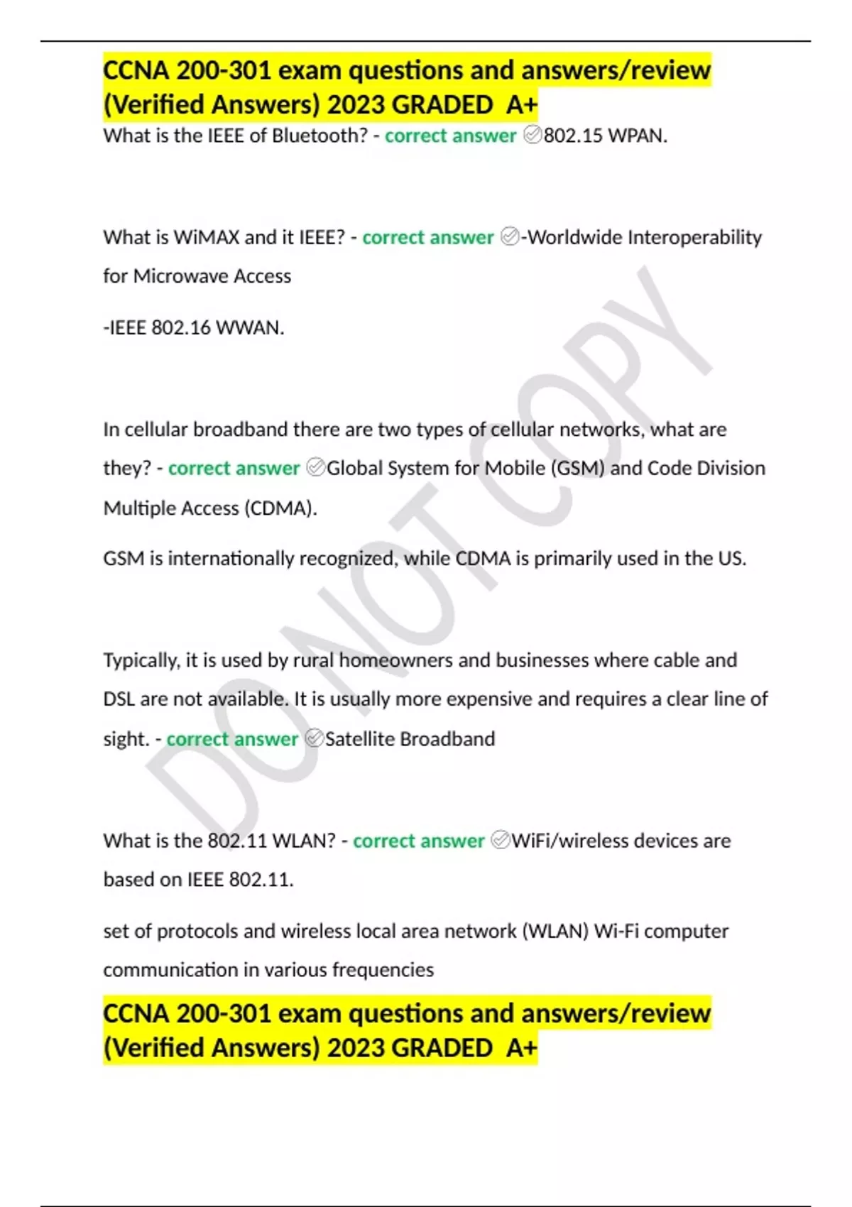 CCNA 200-301 exam questions and answers/review (Verified Answers) 2023 ...