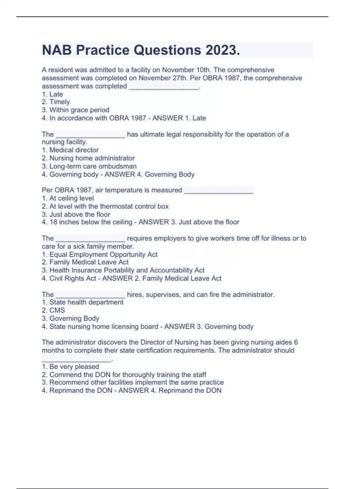 NAB.TOP BEST DOCUMENT FOR EXAM PREPARATION,ALL SECTIONS INCLUDED AND ...