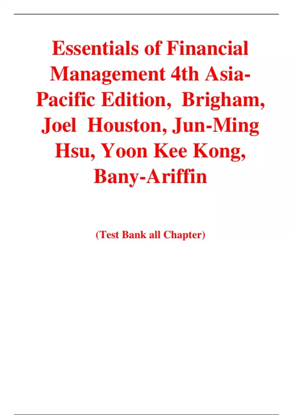 Essentials of Financial Management 4th Asia-Pacific Edition By Brigham ...