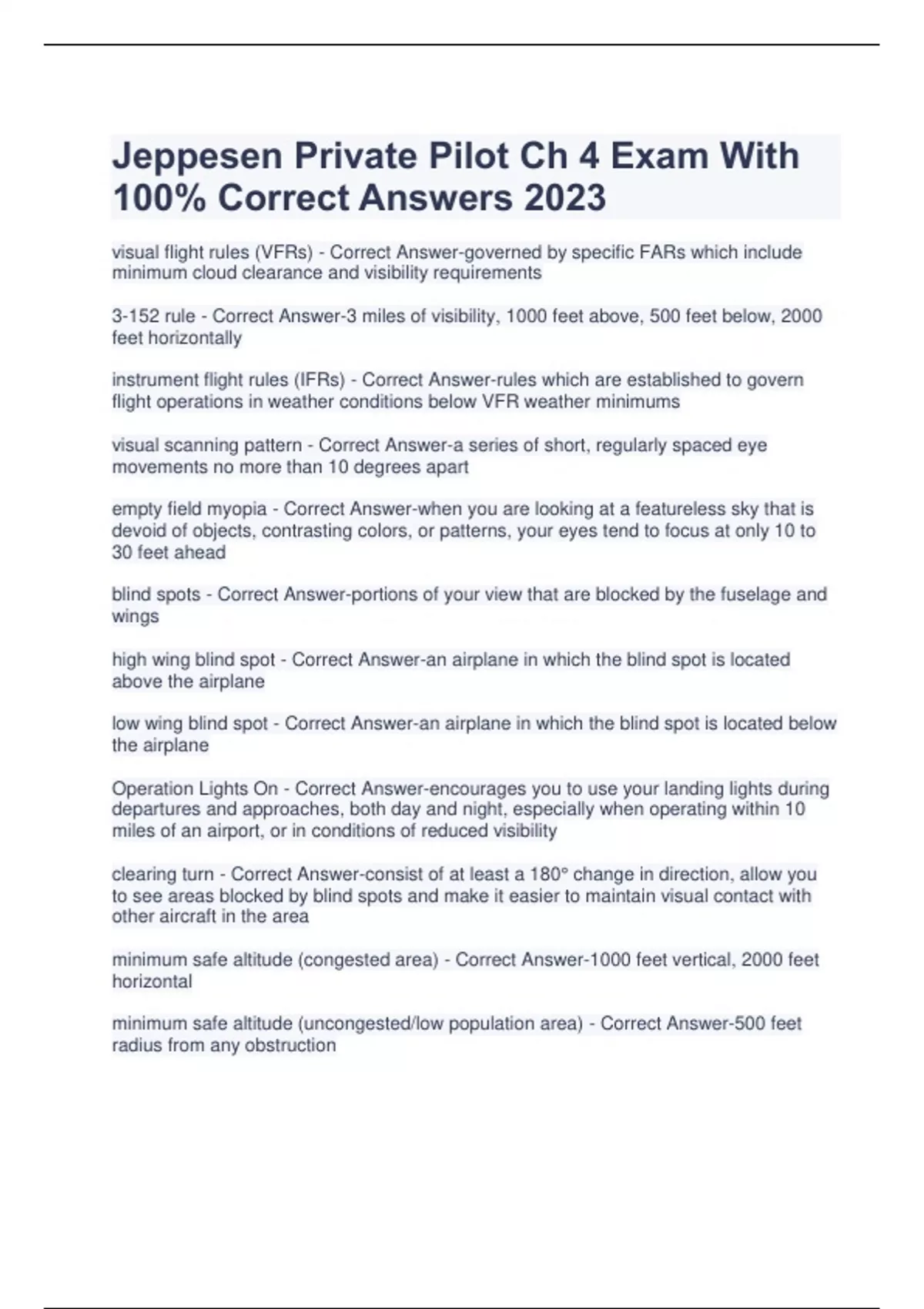 Jeppesen Private Pilot Ch 4 Exam With 100% Correct Answers 2023 ...