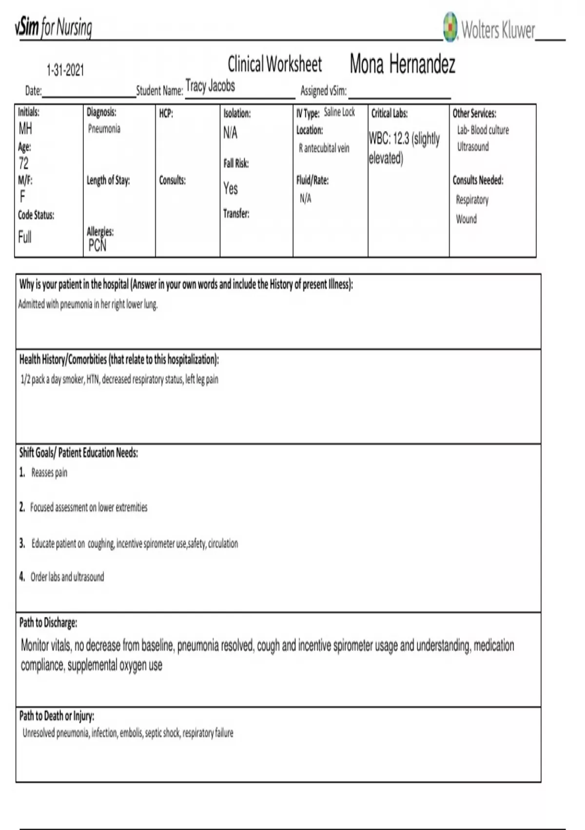 MONA HERNANDEZ CLINICAL WORKSHEET - MONA HERNANDEZ CLINICAL WORKSHEET ...