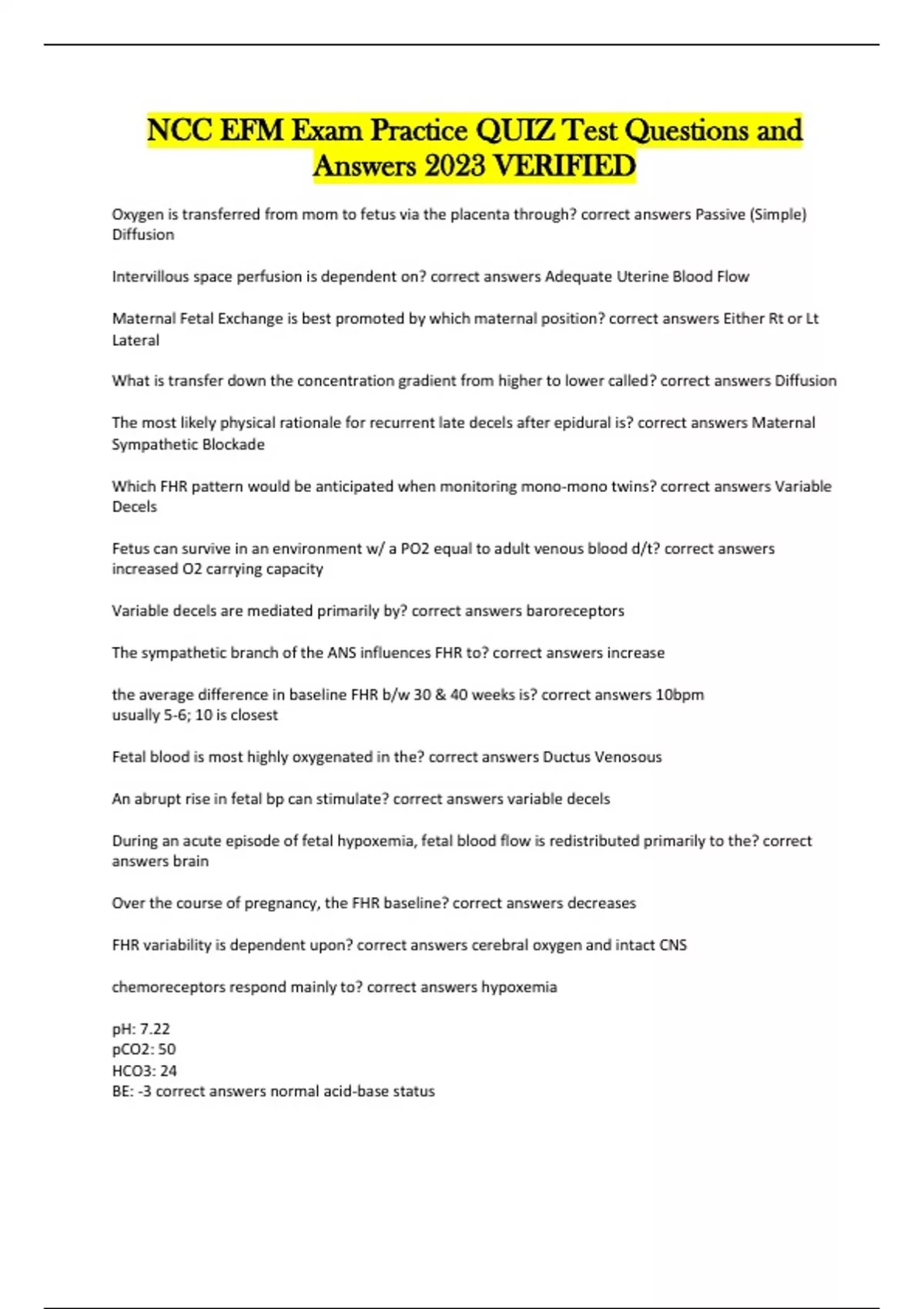 NCC EFM Exam Practice QUIZ Test Questions and Answers 2023 VERIFIED ...