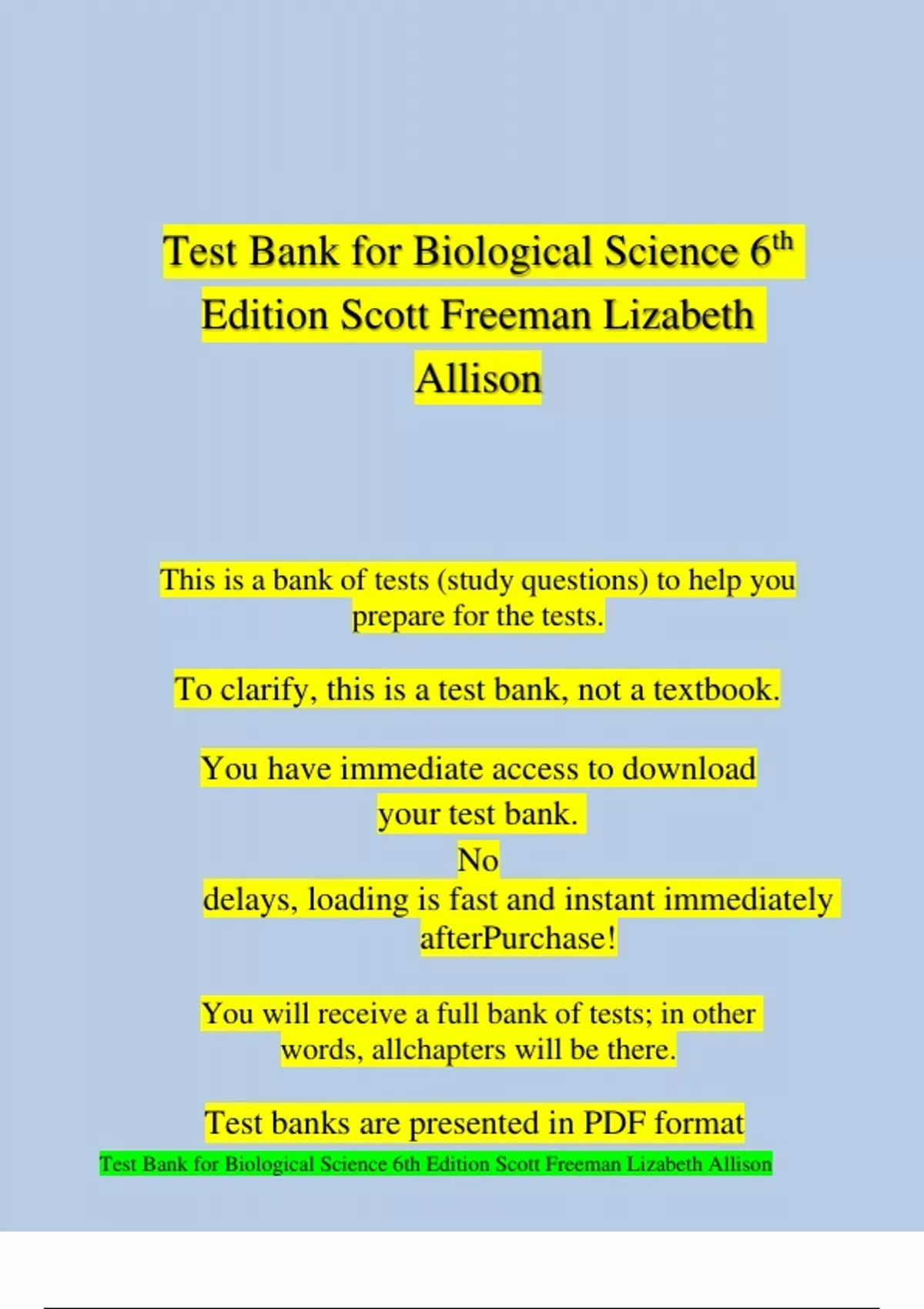 Test Bank Biological Science, 6th Edition (Scott Freeman, Lizabeth A ...