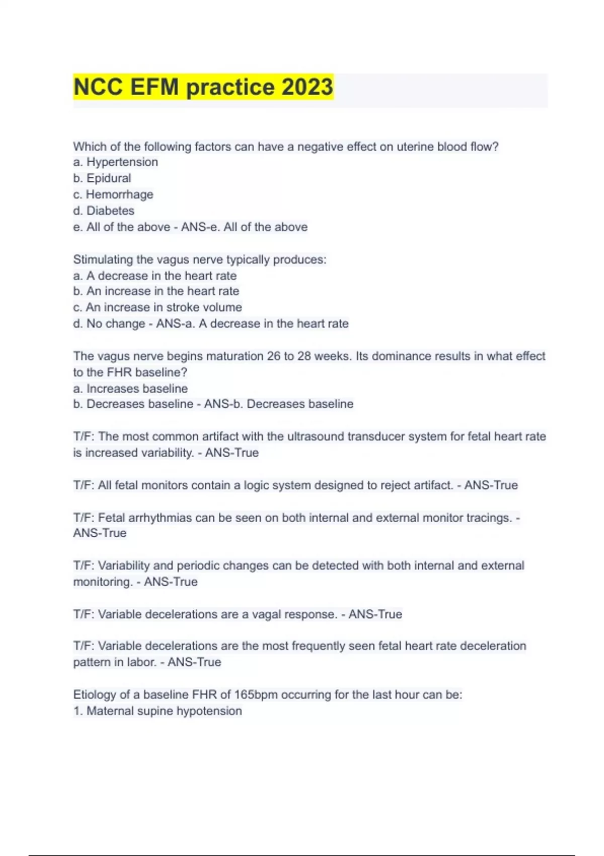 NCC EFM practice Verified Solutions 2023 - NCC EFM practice - Stuvia US