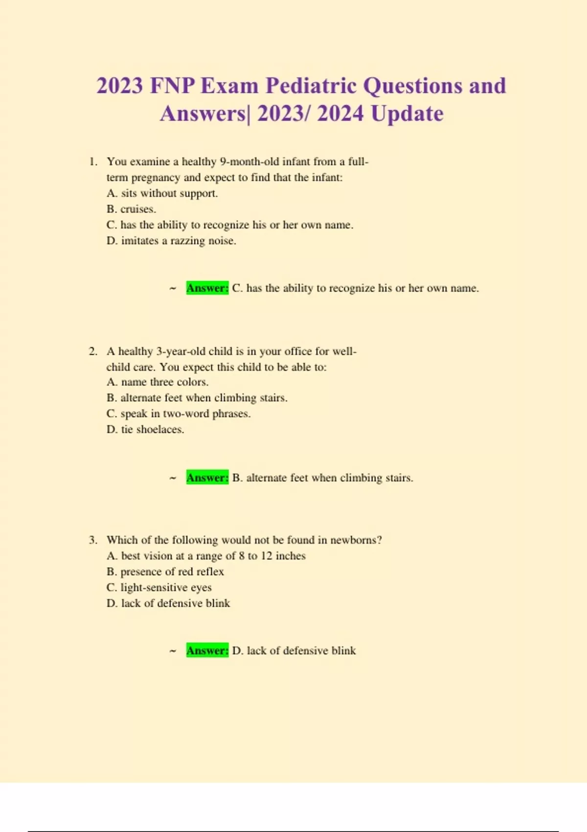 2023 FNP Exam Pediatric Questions and Answers| 2023/ 2024 Update - FNP ...