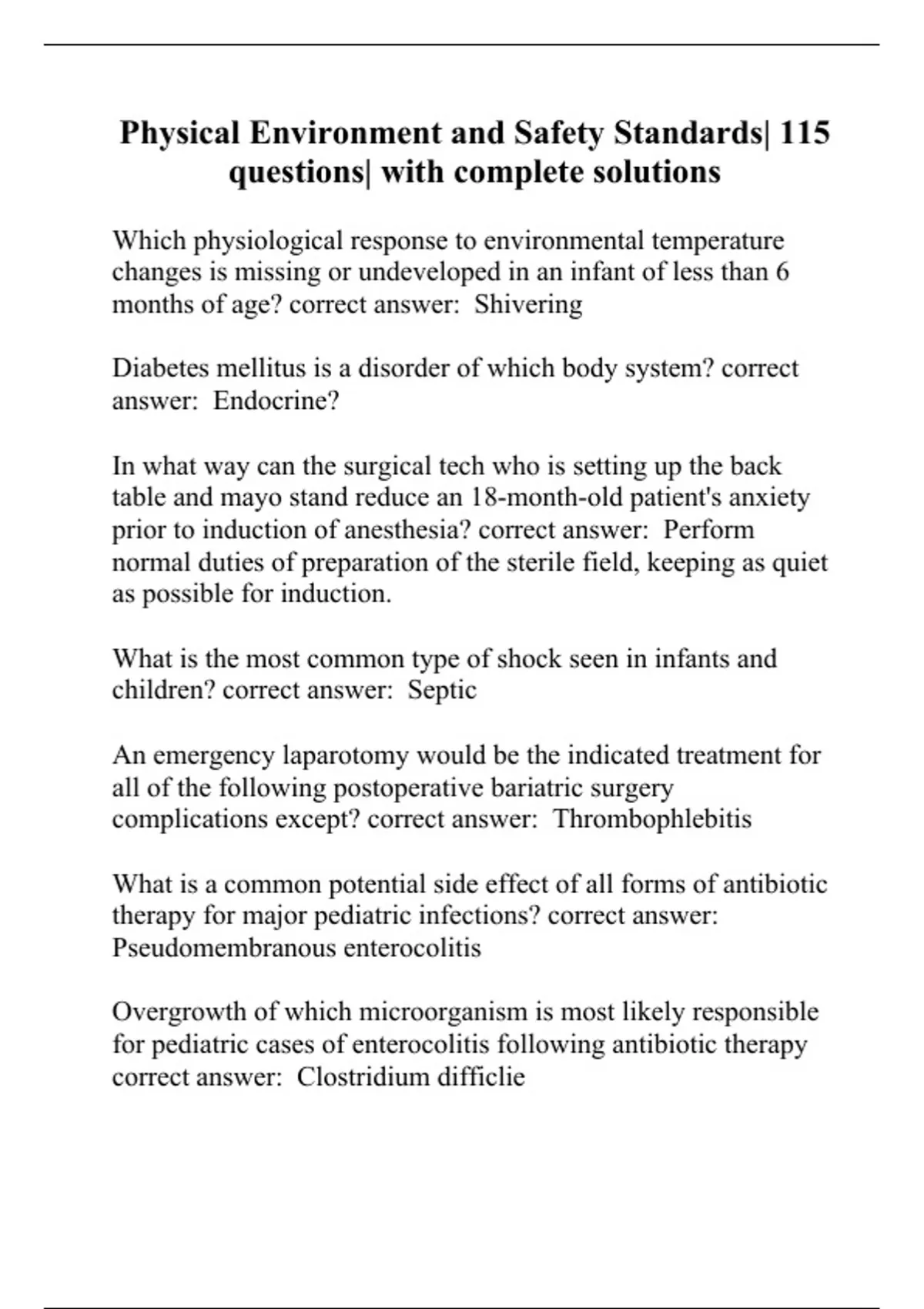 Physical Environment and Safety Standards| 115 questions| with complete ...