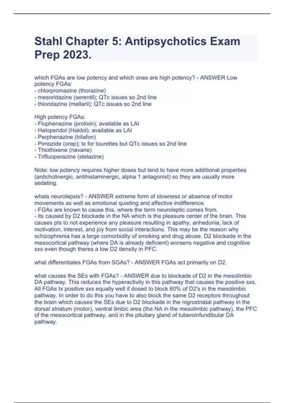 Stahl Chapter 5: Antipsychotics Exam Prep 2023. - STAHLS - Stuvia US