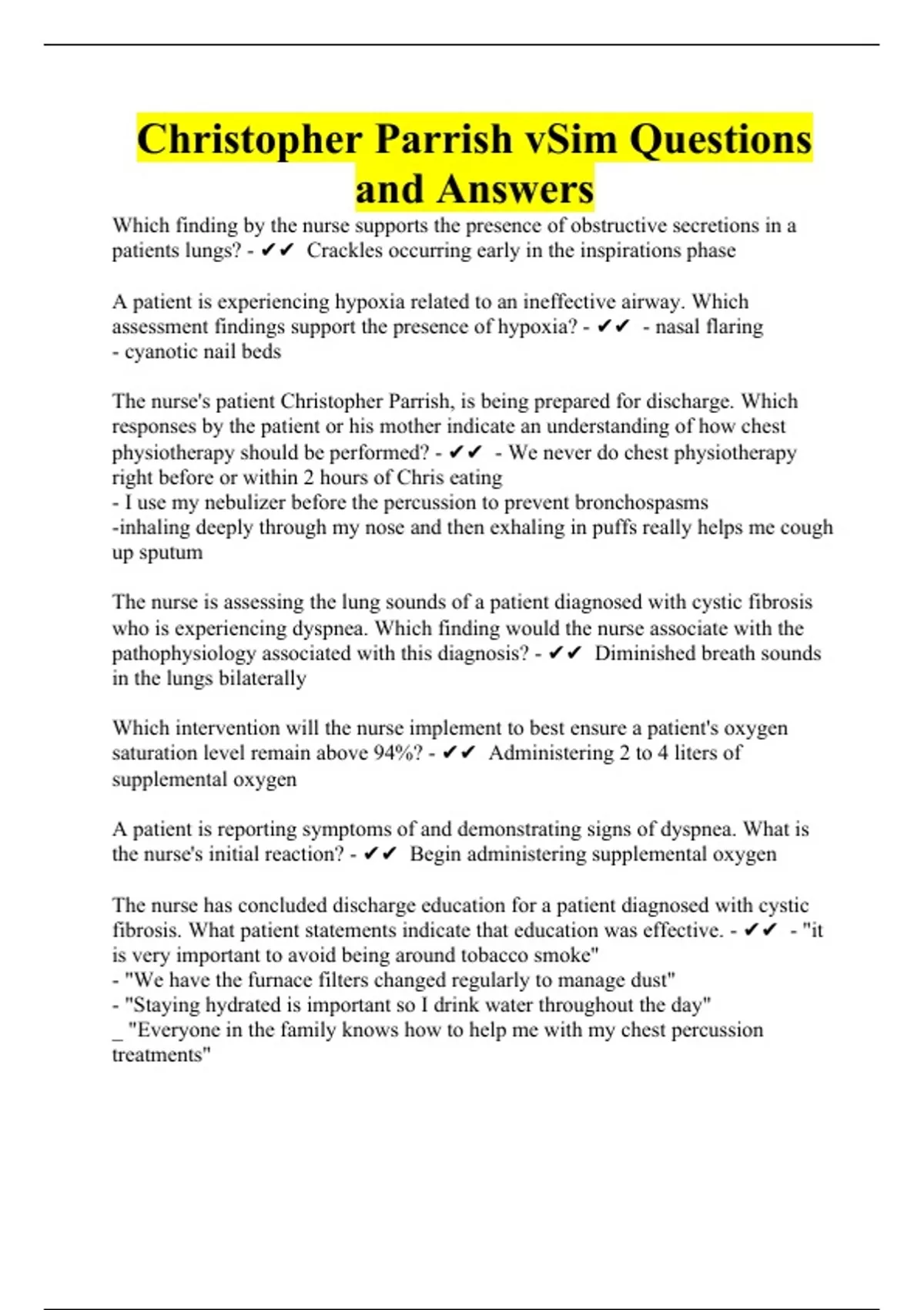 Christopher Parrish vSim Questions and Answers - Christopher Parrish vSim - Stuvia US