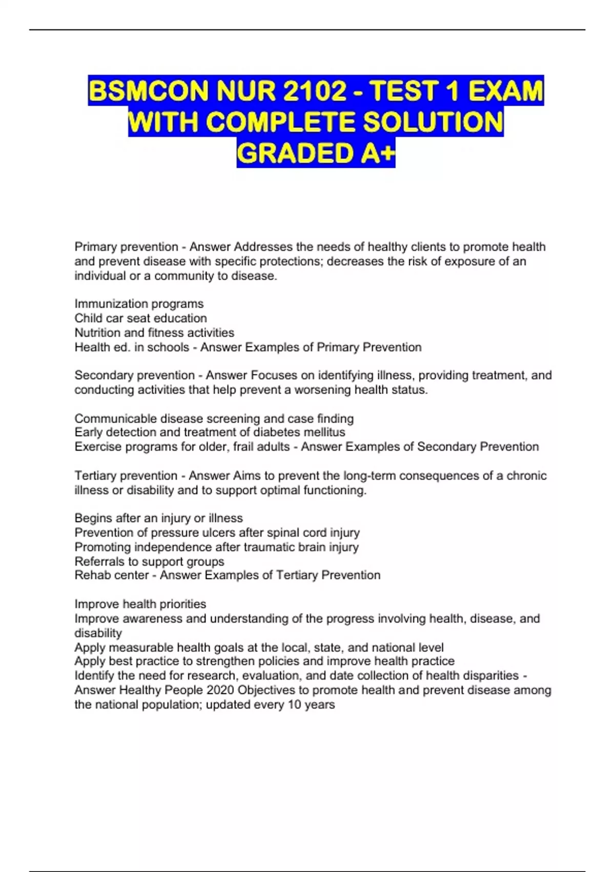 BSMCON NUR 2102 PACKAGED EXAMS - Stuvia US