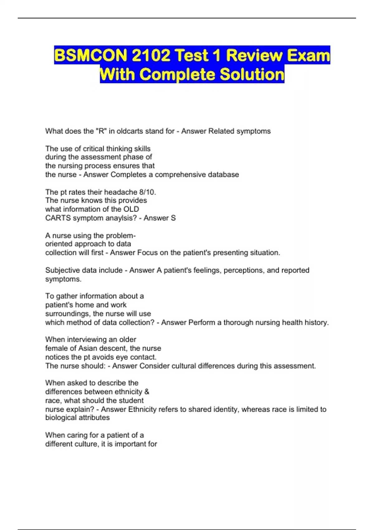 BSMCON 2102 Test 1 Review Exam With Complete Solution - BSMCON 2102 ...