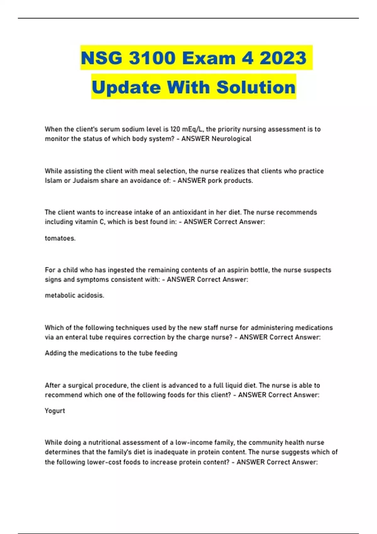 NSG 3100 BUNDLED EXAMS @ 2023 - Stuvia US