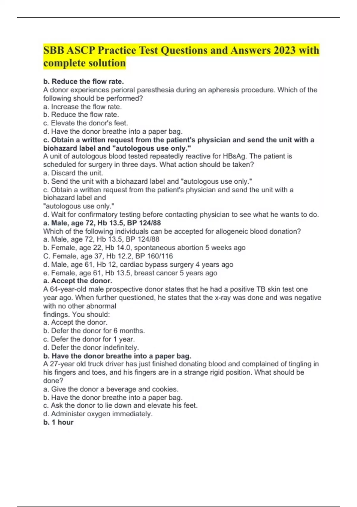 SBB ASCP Practice Test Questions and Answers 2023 with complete ...