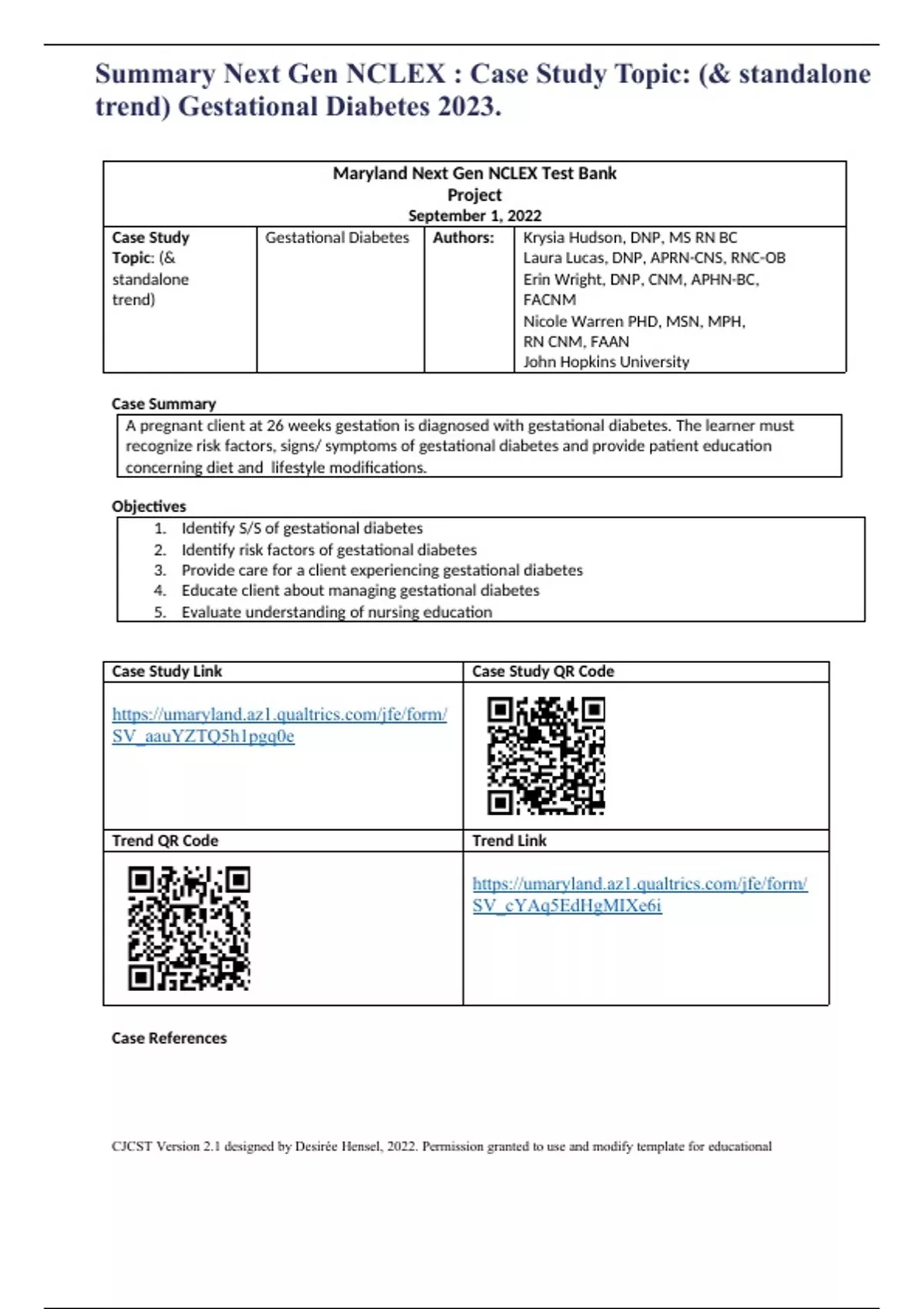 Summary Next Gen NCLEX : Case Study Topic: (& standalone trend ...