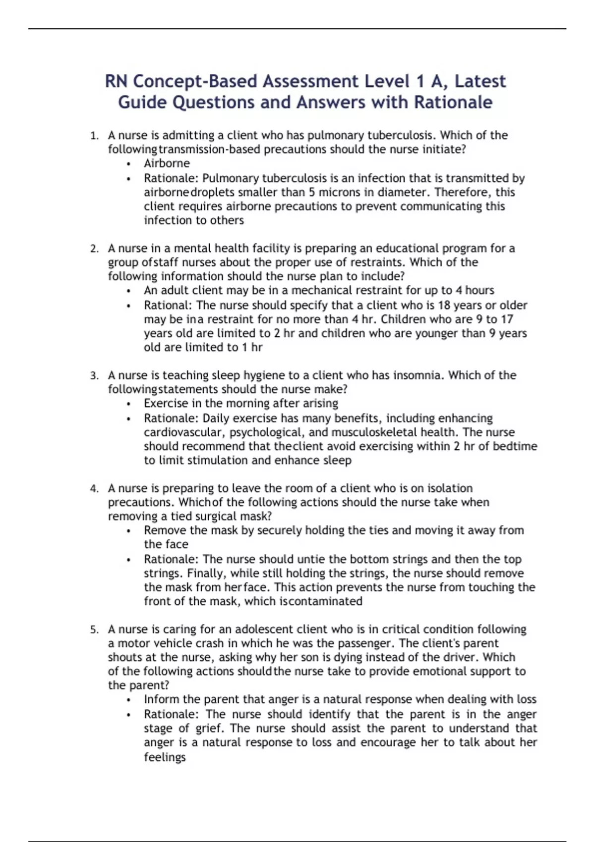 ATI RN CONCEPT BASED ASSESSMENT LEVEL 1 PROCTORED EXAM FOR LEVEL 1 TEST ...
