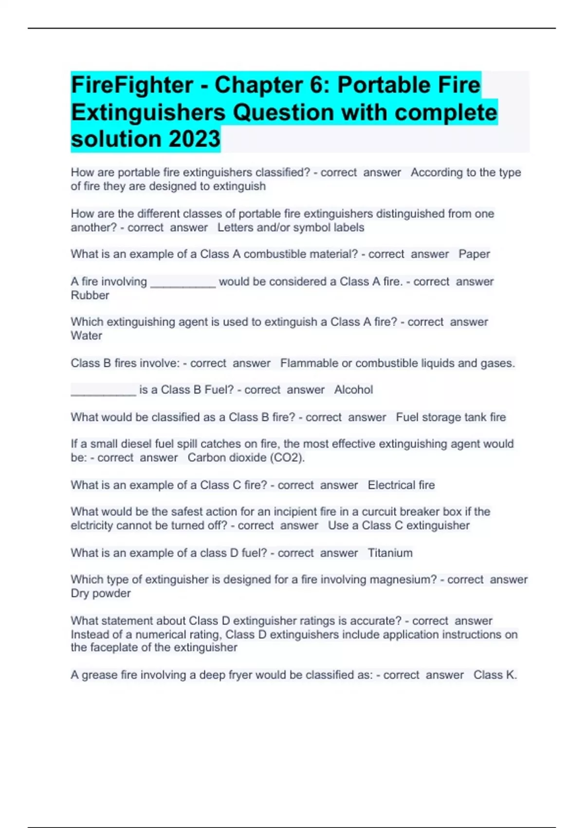 FireFighter - Chapter 6: Portable Fire Extinguishers Question with ...