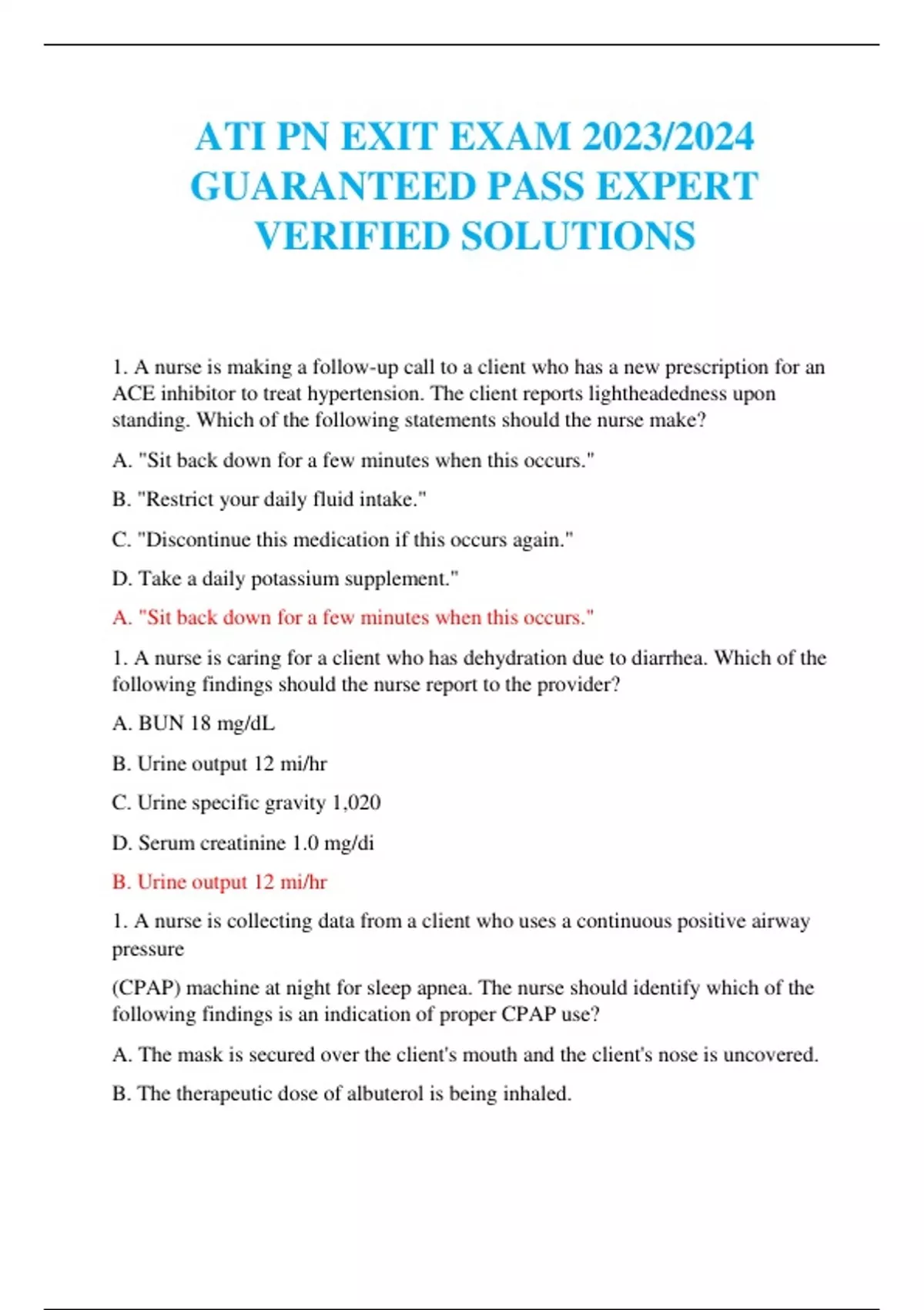 ATI PN EXIT EXAM 2023/2024 GUARANTEED PASS EXPERT VERIFIED SOLUTIONS ...