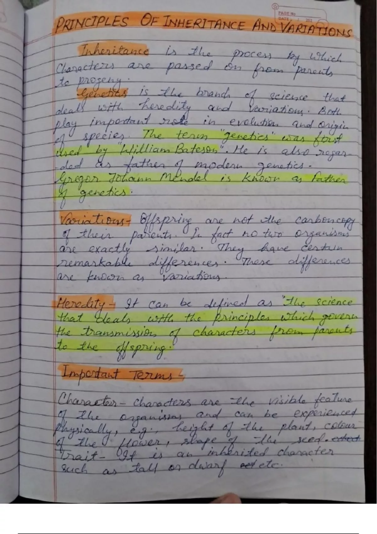 Principle of inheritance and variation - Biology - Stuvia US