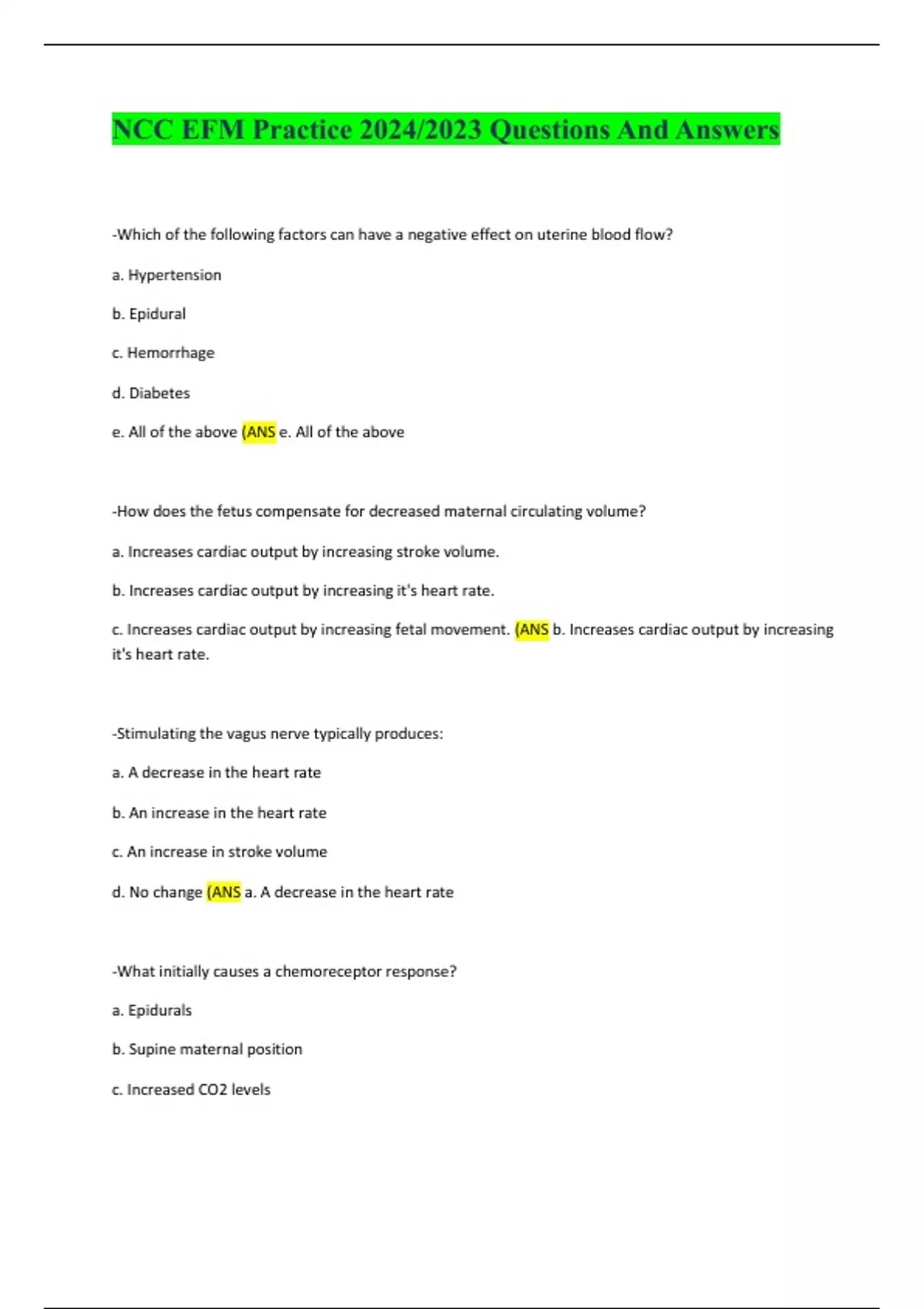 NCC EFM Practice 2024/2023 Questions And Answers - NCC EFM - Stuvia US